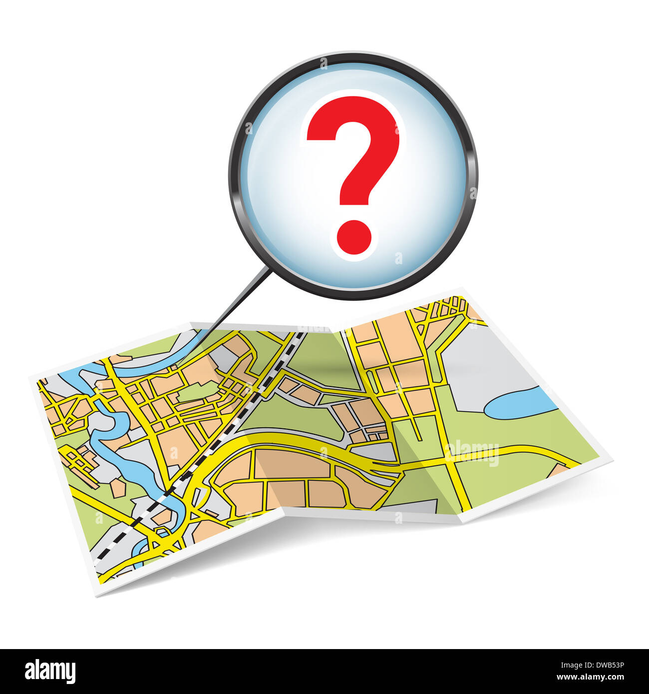 Illustration of map booklet with question mark on white background ...