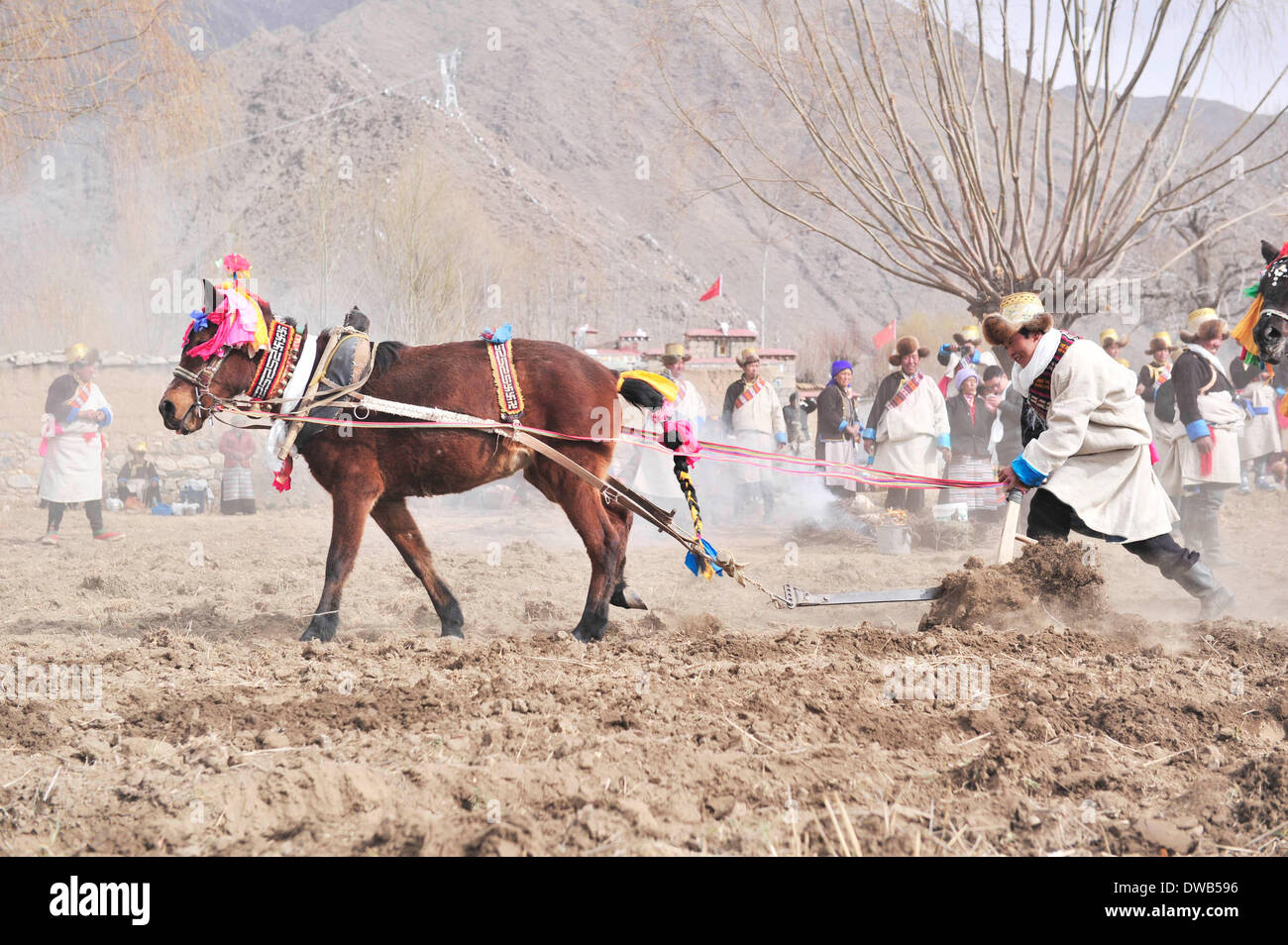 Lhasa, China's Tibet Autonomous Region. 5th Mar, 2014. A villager ...