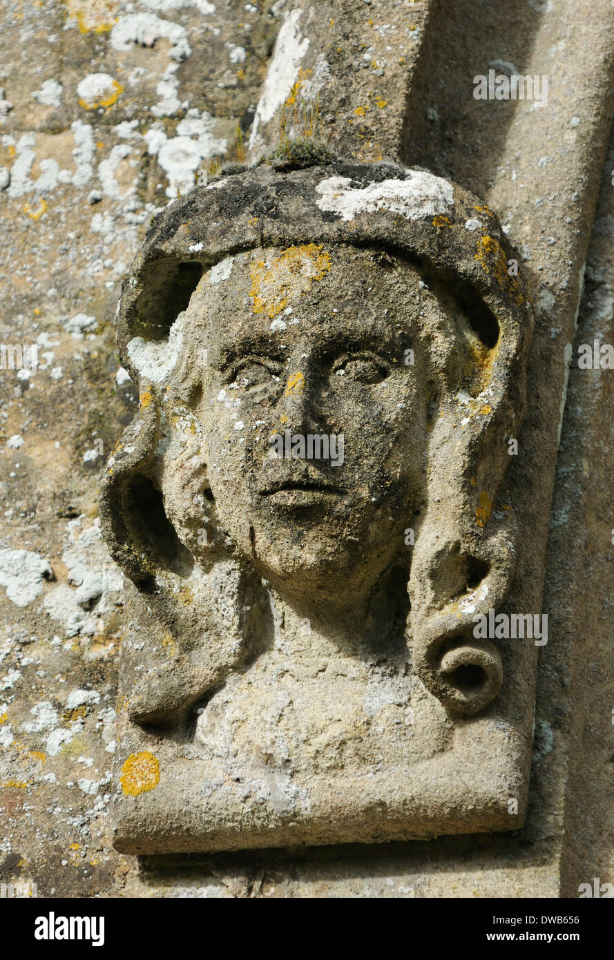 Carved Stone Figure Head on Window surround. St. Marys Norman Church ...