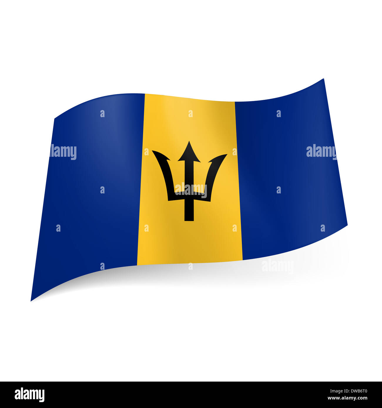 National flag of Barbados: yellow vertical stripe with black trident ...