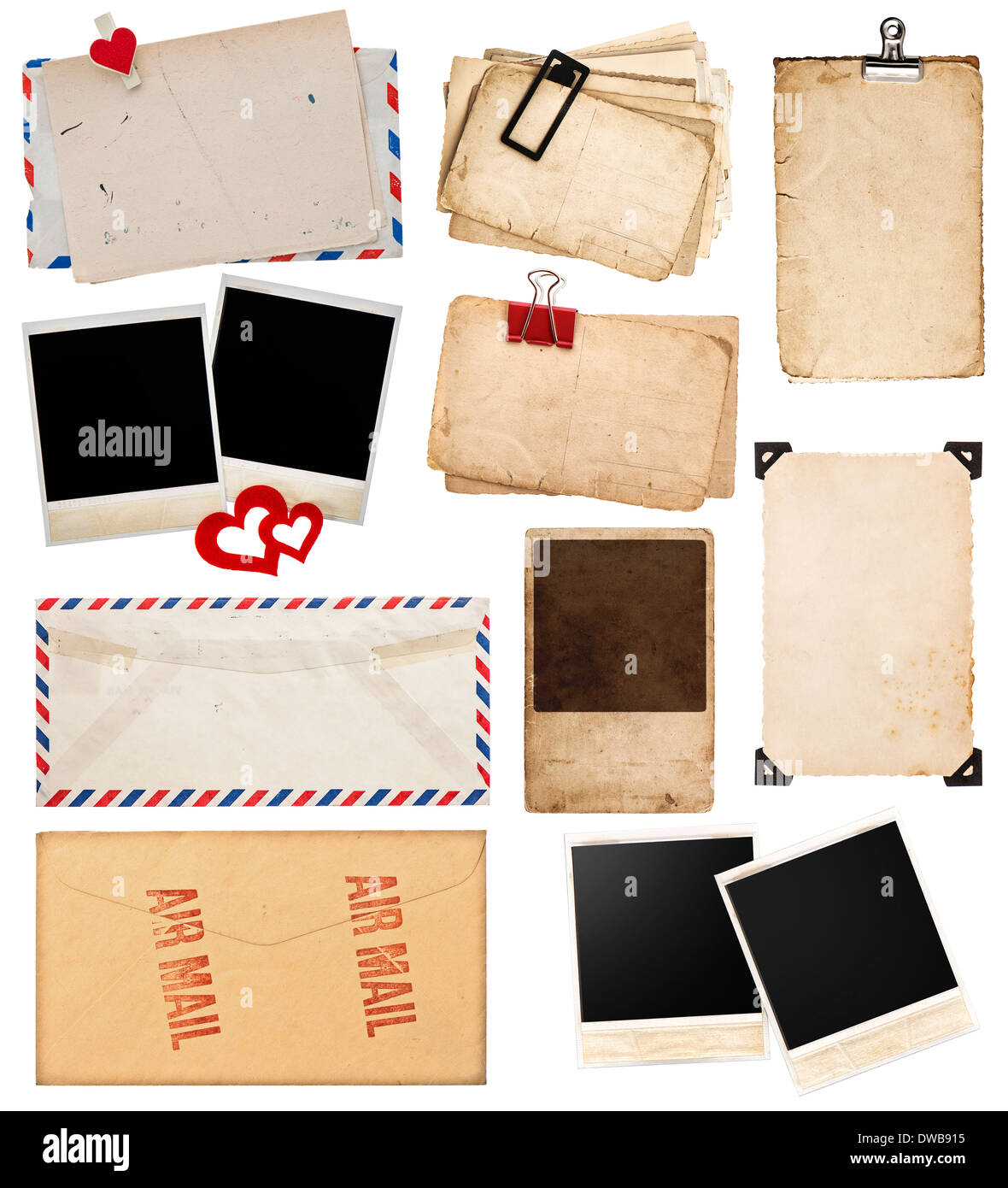 postcards and photo frames isolated on white background. vintage paper ...
