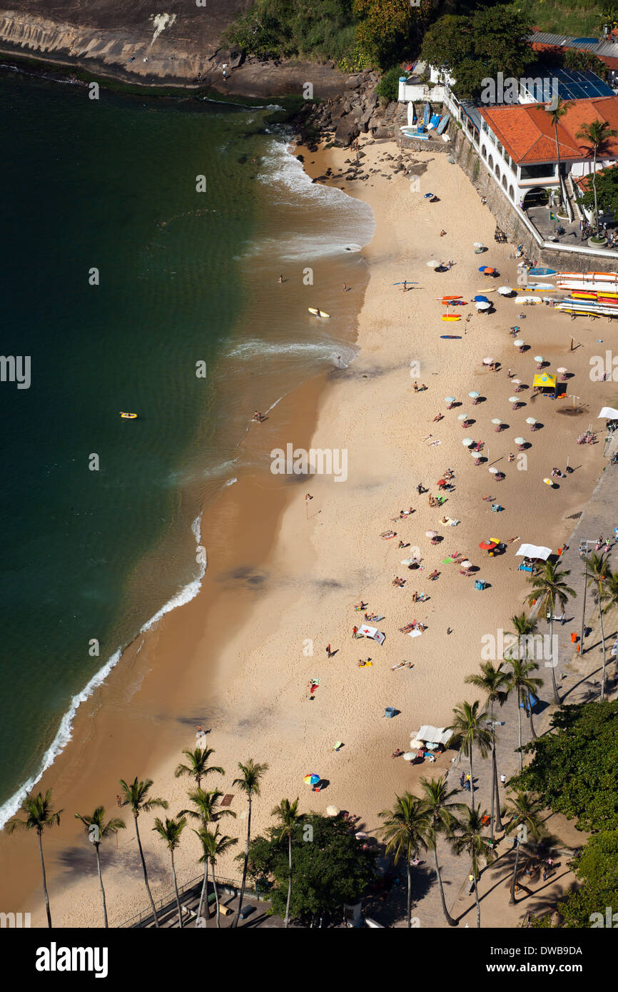 Aerial view of Urca beach and neighborhood homes, Rio de Janeiro ...