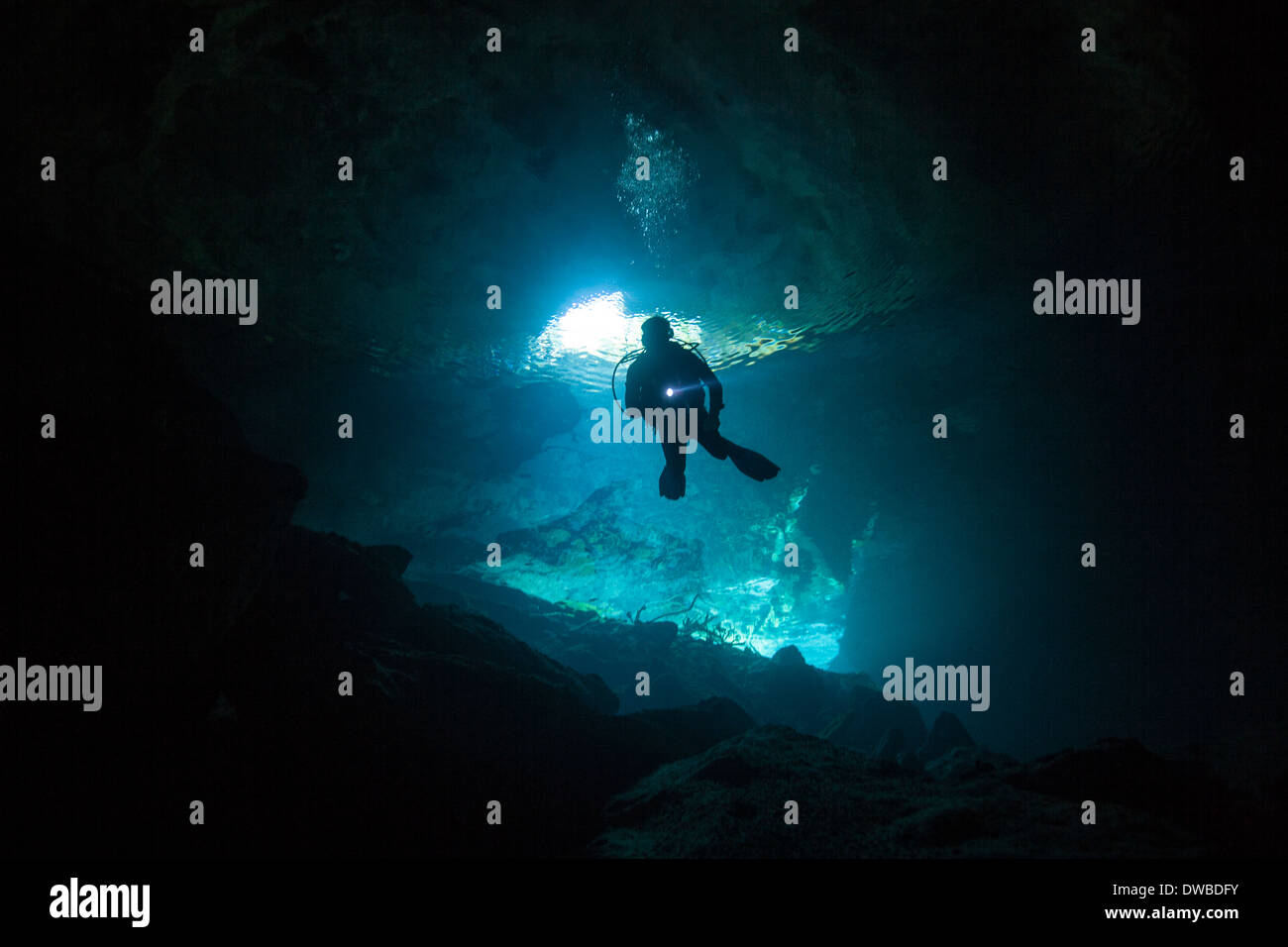 Scuba diver enters Ben's Cave Stock Photo - Alamy