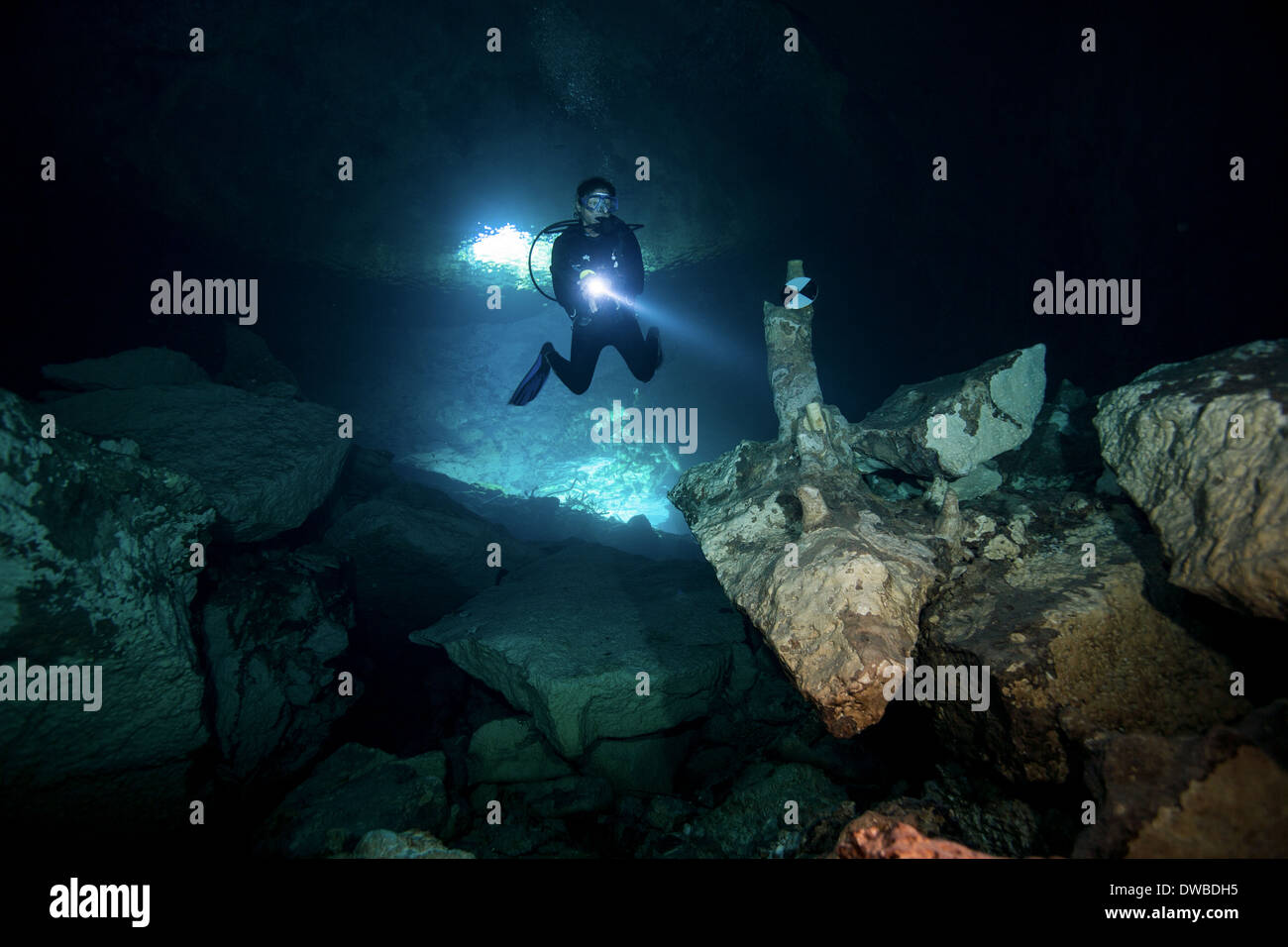 Scuba diver enters Ben's Cave Stock Photo - Alamy