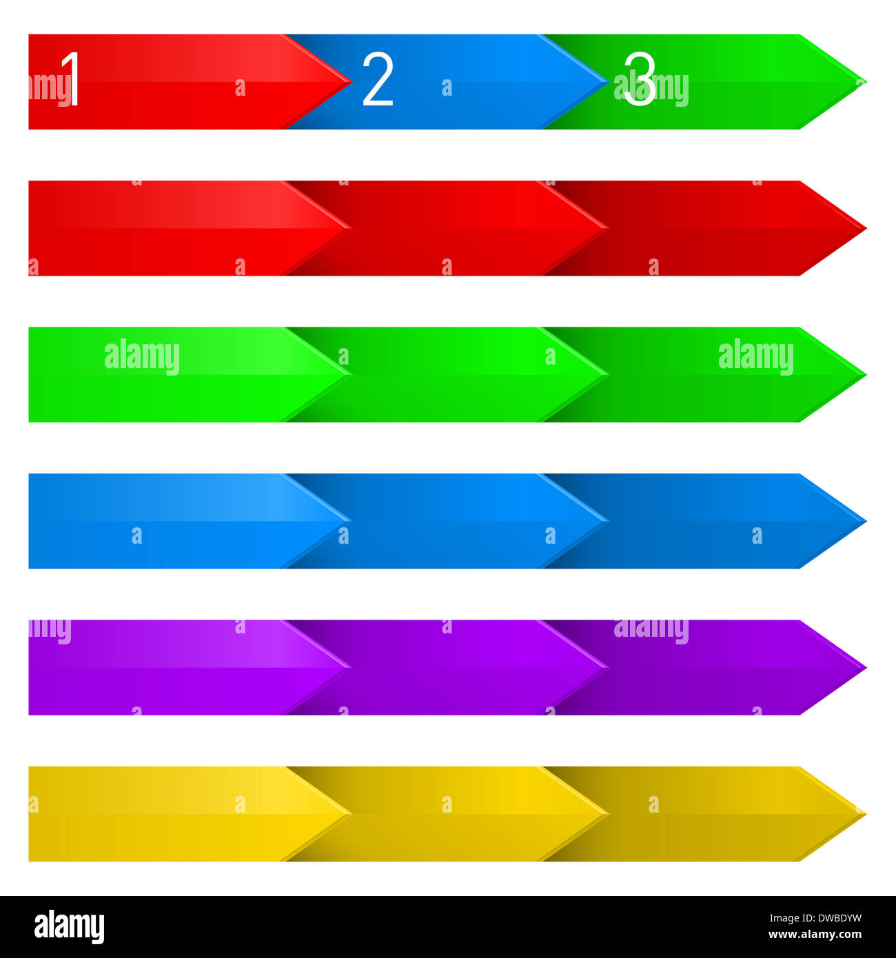 Set of colorful arrows directed to the right. First line numbered Stock ...