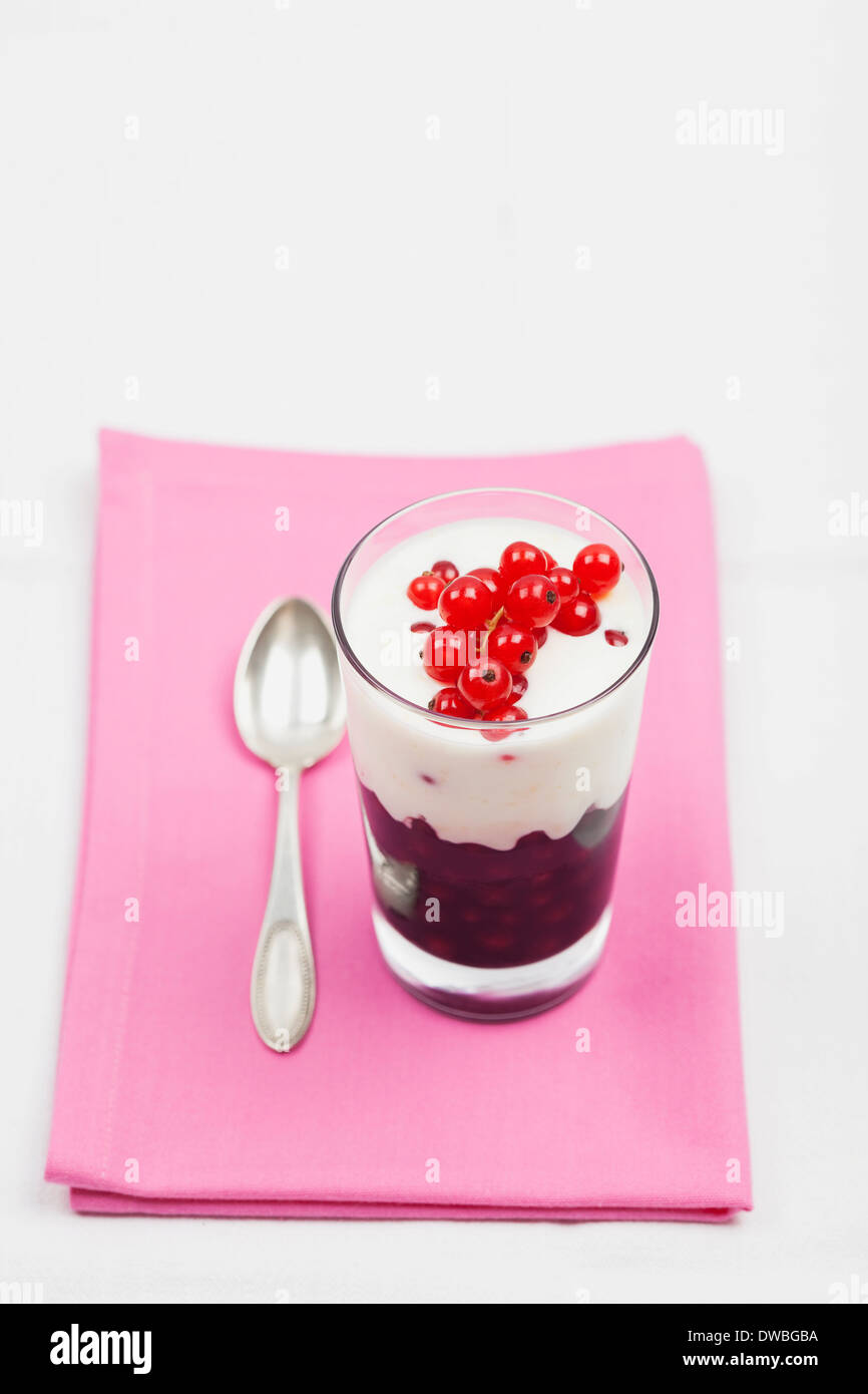 Dessert with red currants (Ribes rubrum) and orange peel flavoured ...