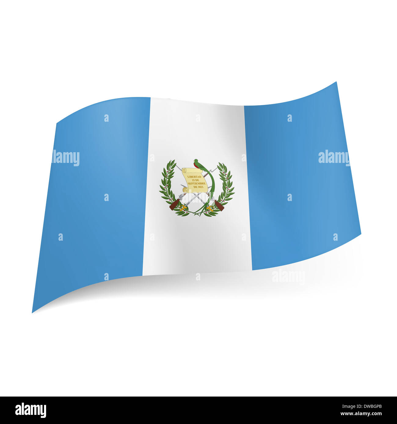 National flag of Guatemala: white stripe with coat of arms between blue ...