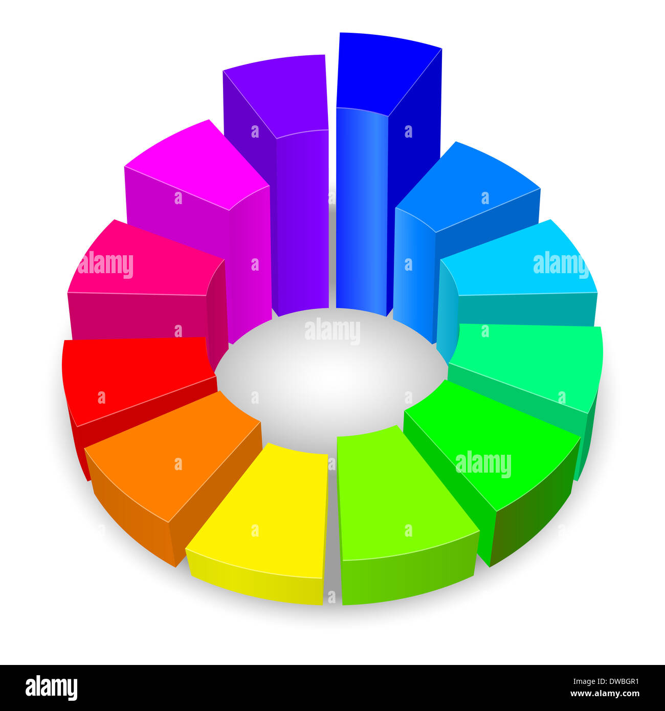 Circular diagram with columns in rainbow colors isolated on white ...