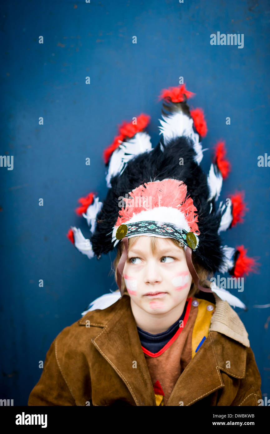 Portrait of boy masquerade like an Indian Stock Photo - Alamy
