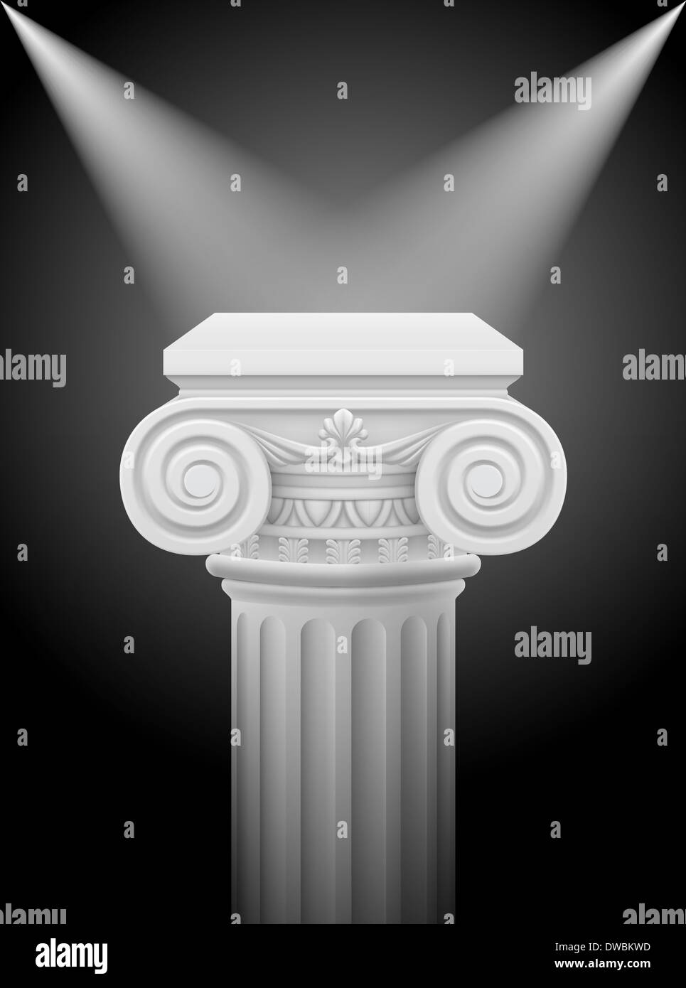 Classic ionic column with lights sources. Illustration on black Stock ...
