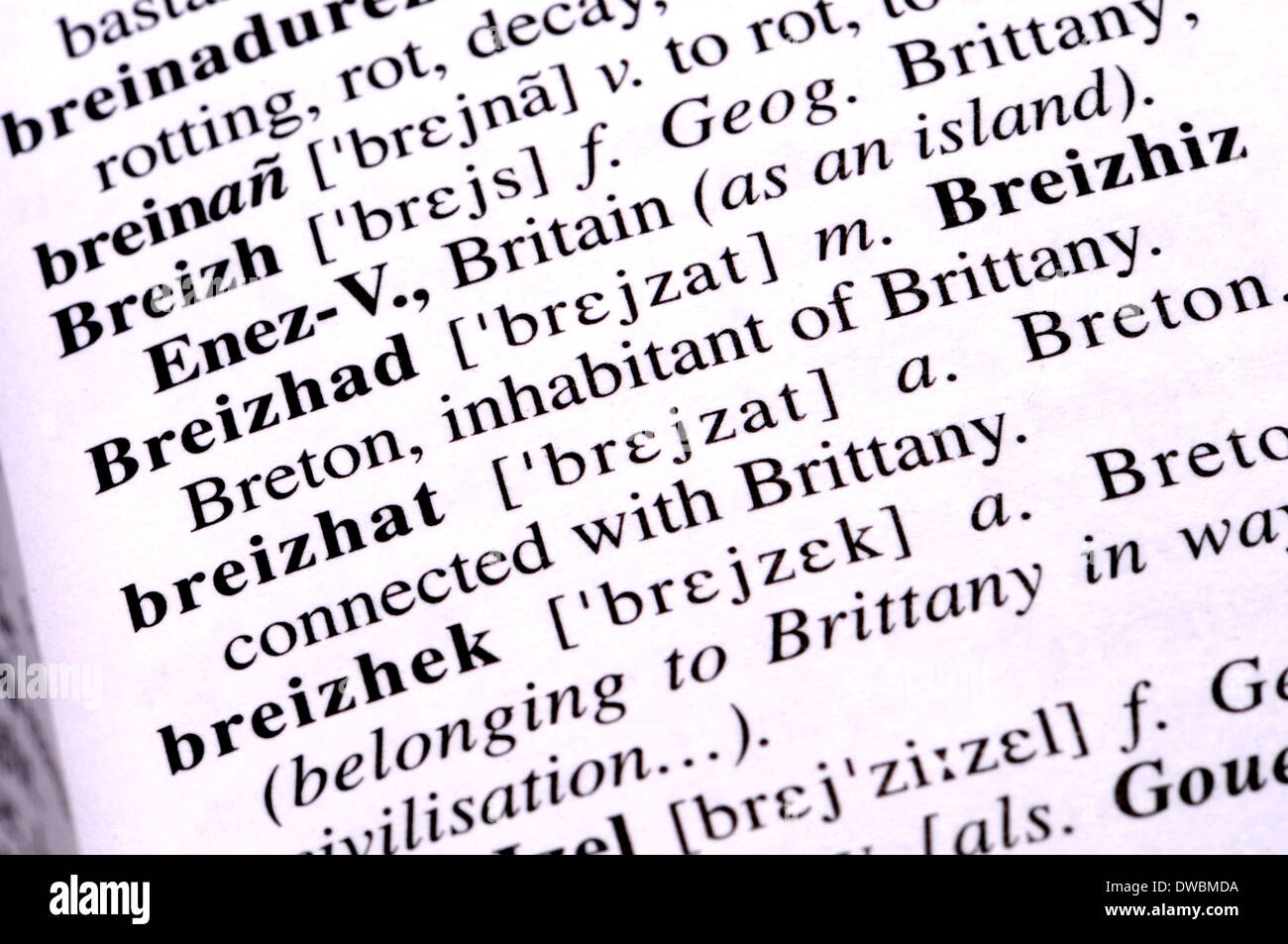 English-Breton dictionary - enrty for 'Breton' Stock Photo - Alamy