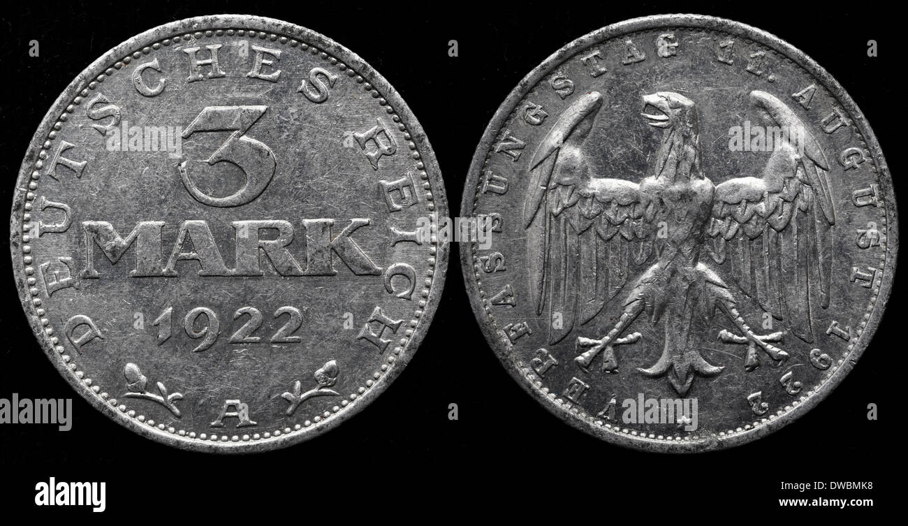 3 Mark coin, Germany, 1922 Stock Photo - Alamy