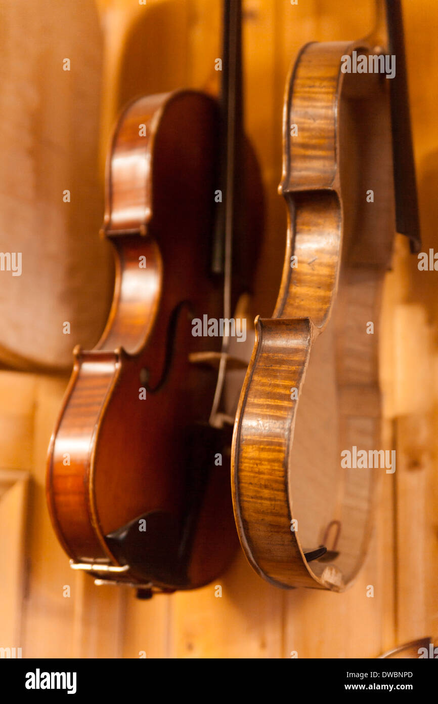 Violins in a violin maker's workshop Stock Photo - Alamy