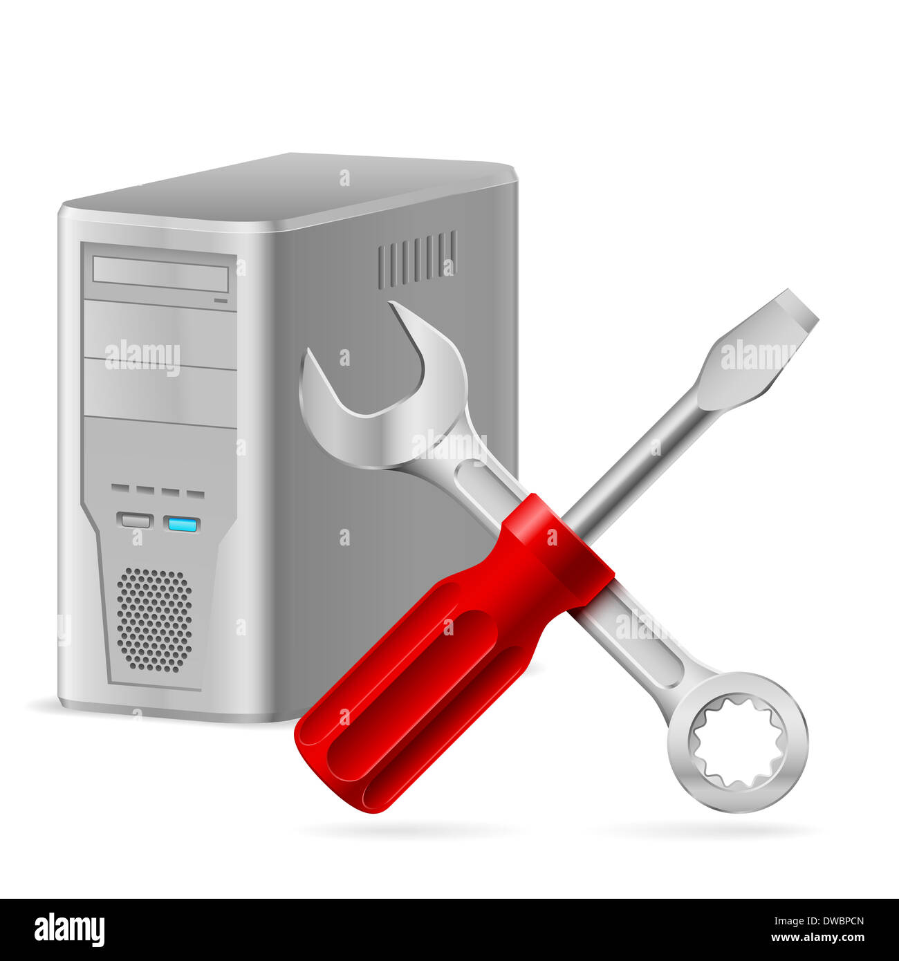 Gray Case of Computer with tools. llustration on white background Stock ...