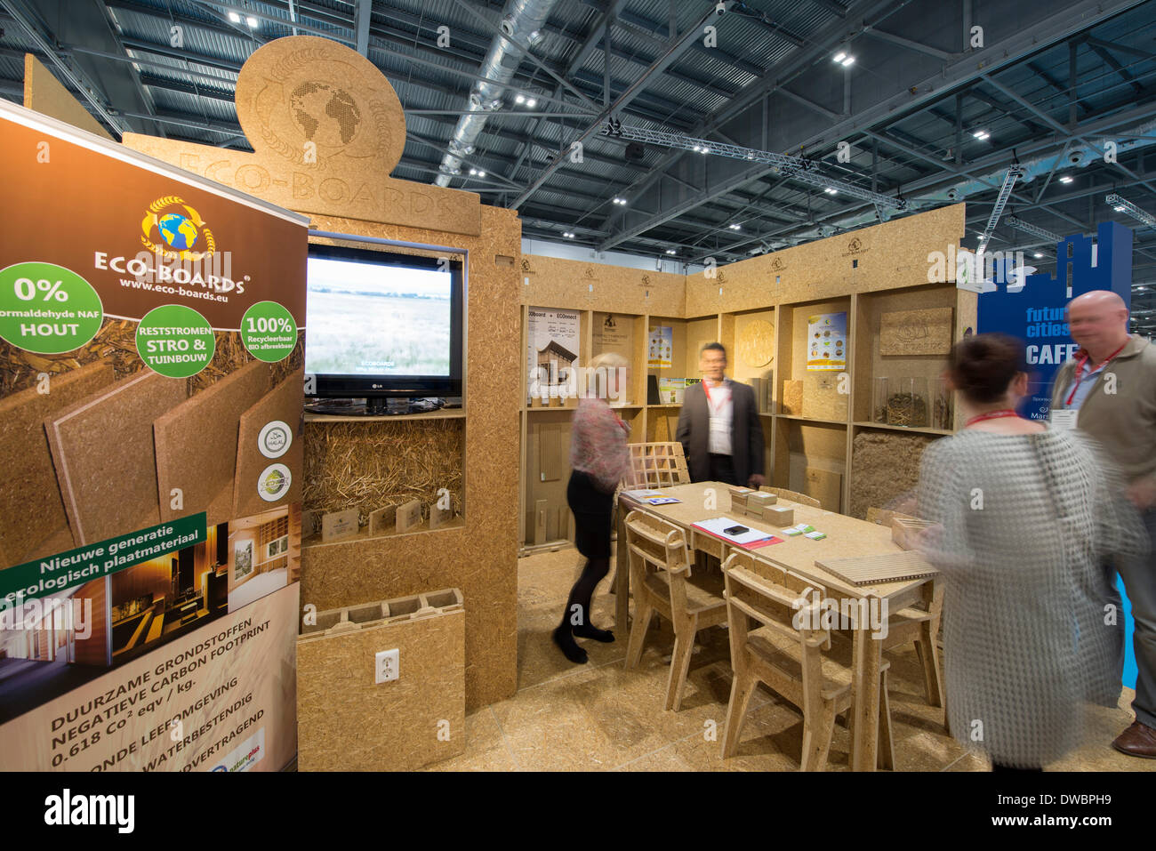 Eco Board sustainable materials stand at the Ecobuild trade exhibition ...