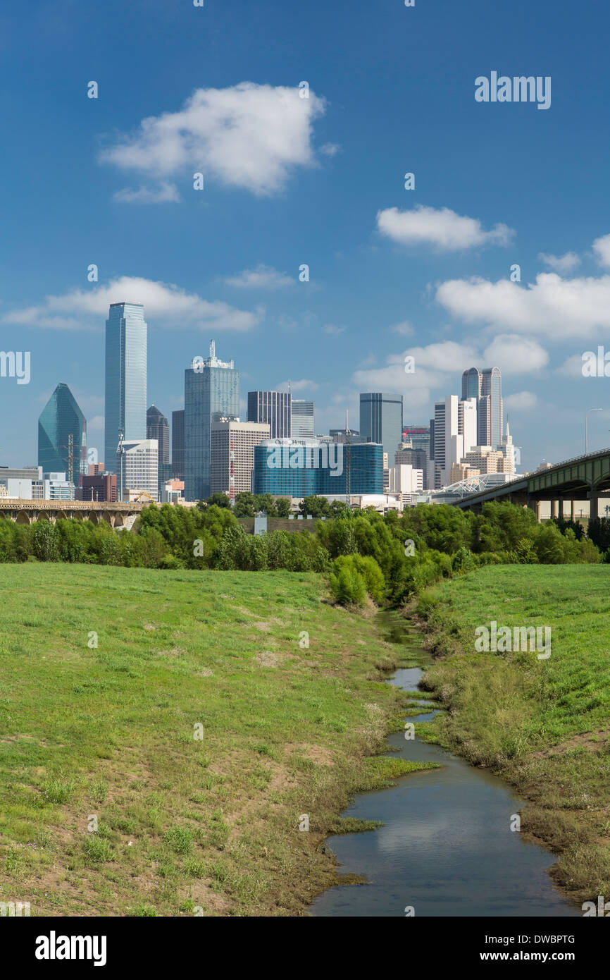 Dallas, Texas, USA, Freeway bridge over Dallas River floodplain, and ...