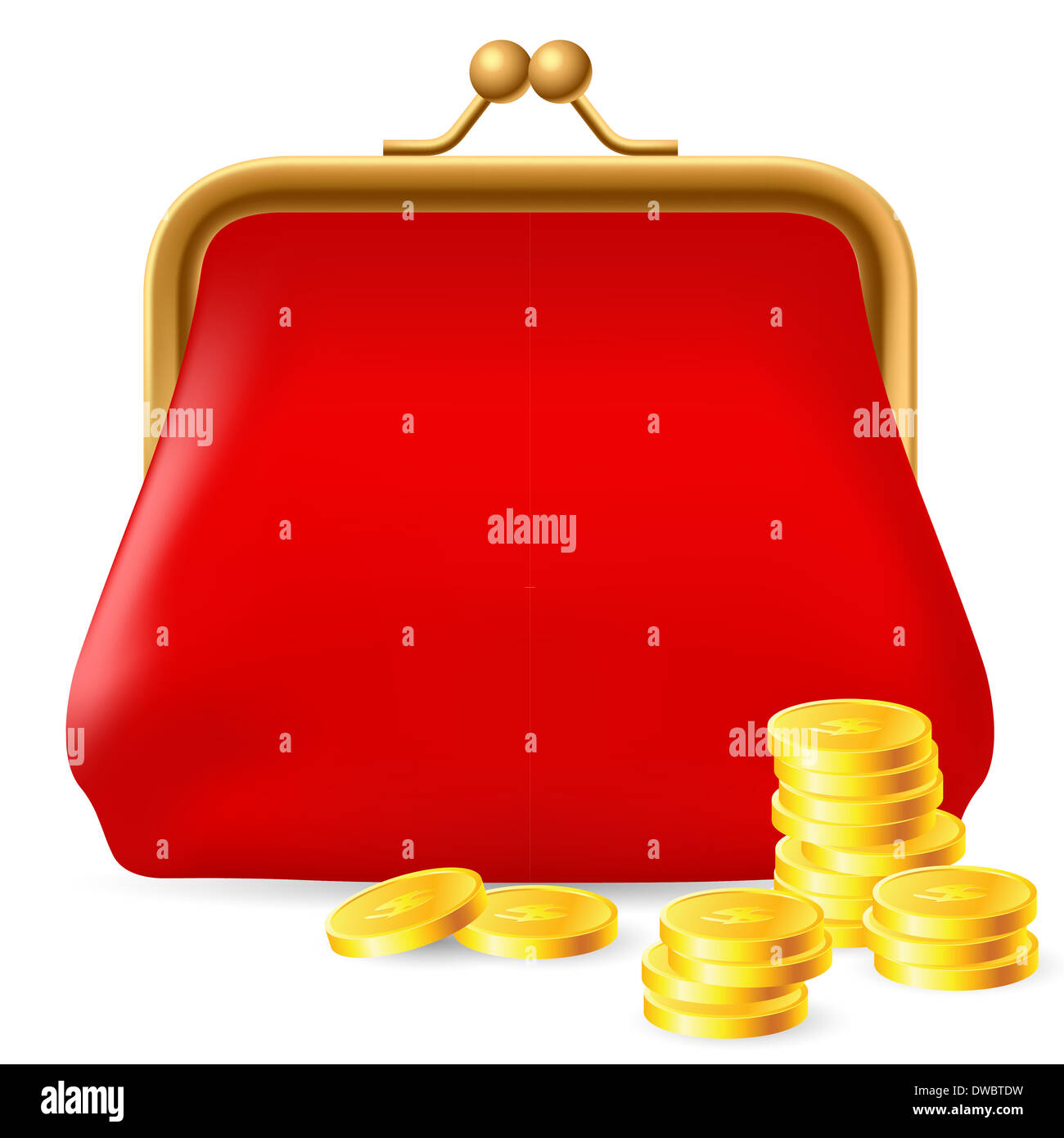 Red purse with coins. Illustration on white background for design Stock ...