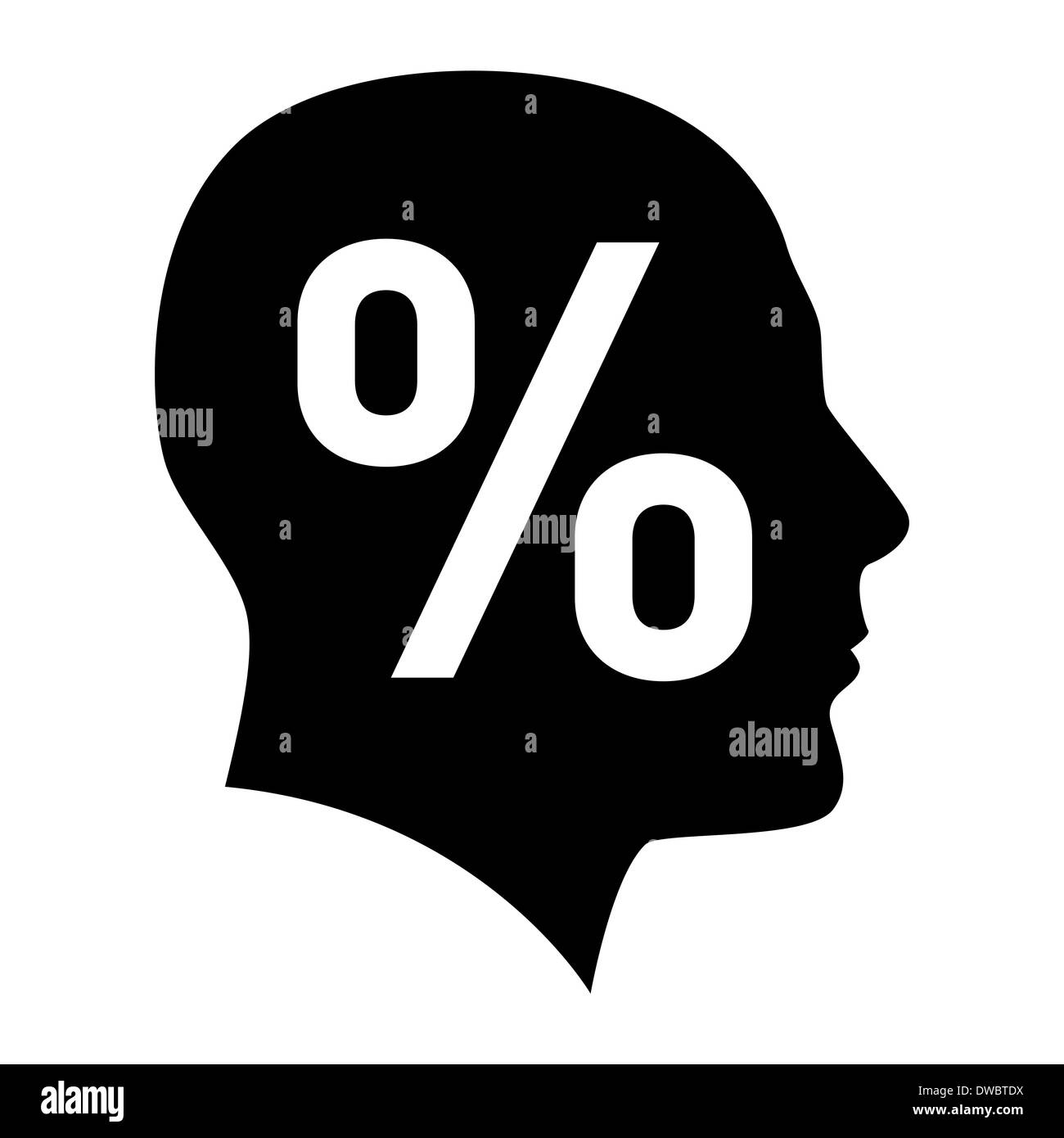 Human face with percent sign. Illustration on white background Stock ...