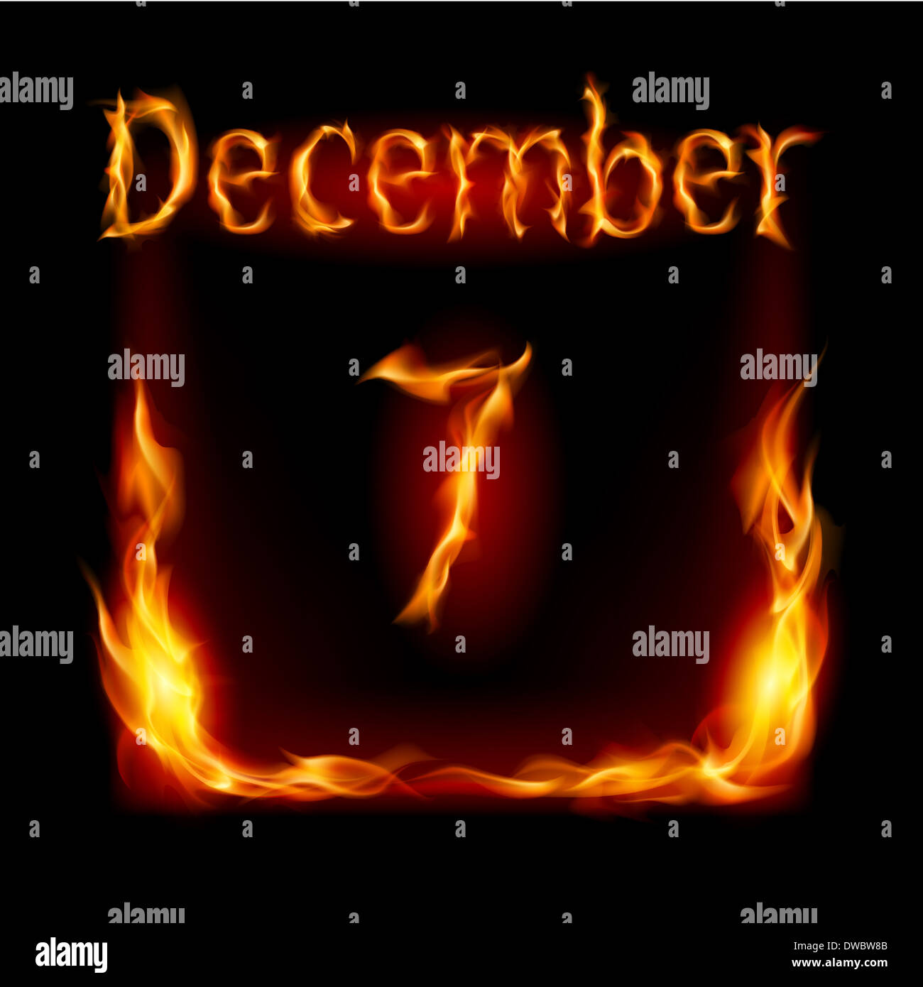 Seventh December in Calendar of Fire. Icon on black background Stock ...