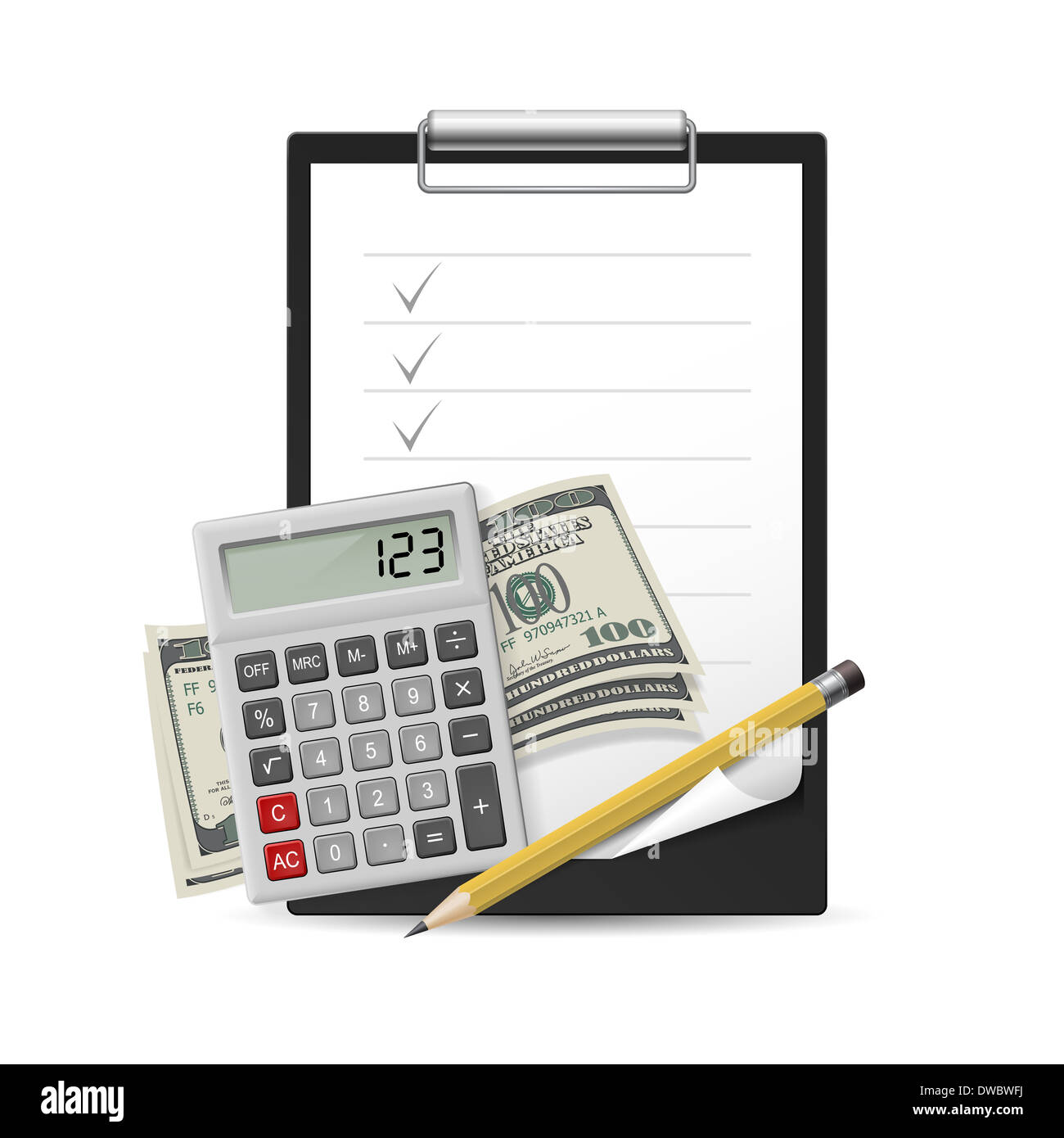 Bank note and notepad Cut Out Stock Images & Pictures - Alamy