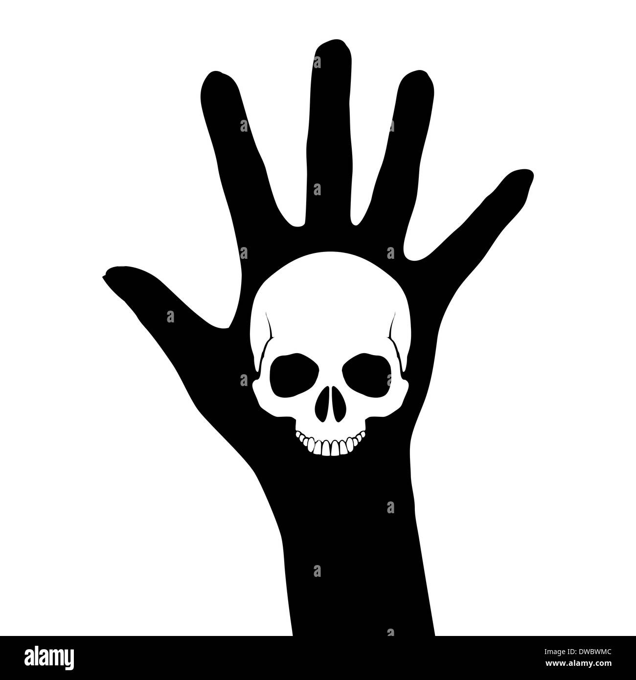 Skull on the hand. Illustration on white Stock Photo - Alamy