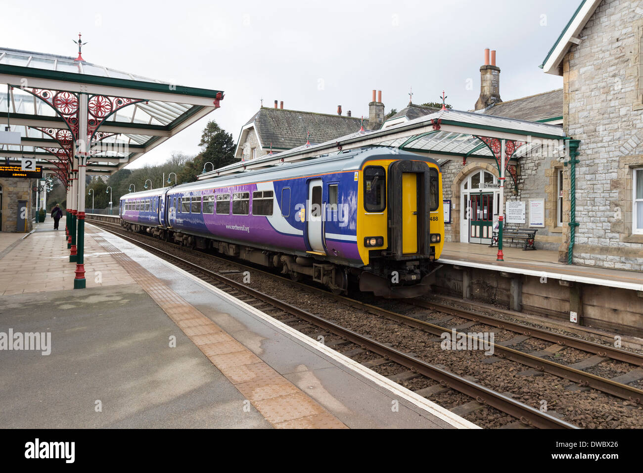 Train in Grange Over Sands Railway Station Cumbria UK Stock Photo - Alamy
