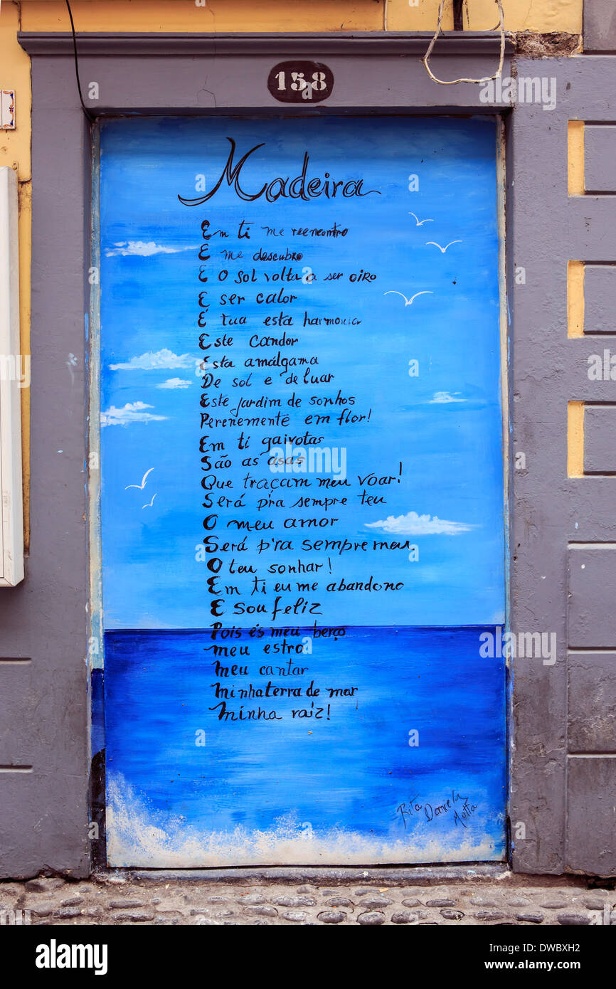 Portugal, Madeira, Funchal, door, wall with poem Stock Photo - Alamy