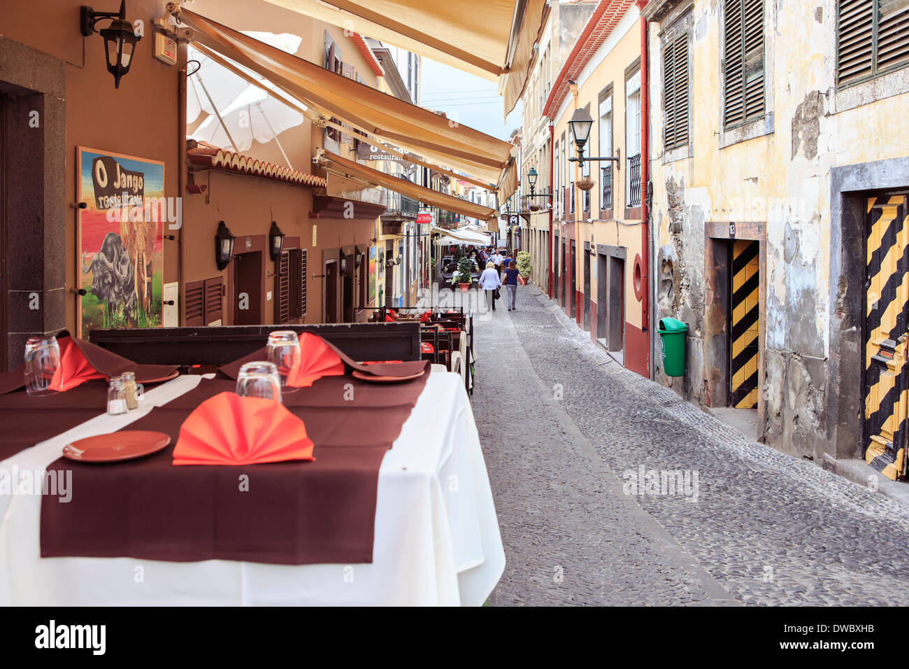 Portugal, Madeira, Funchal, old town, sidewalk restaurants Stock Photo ...