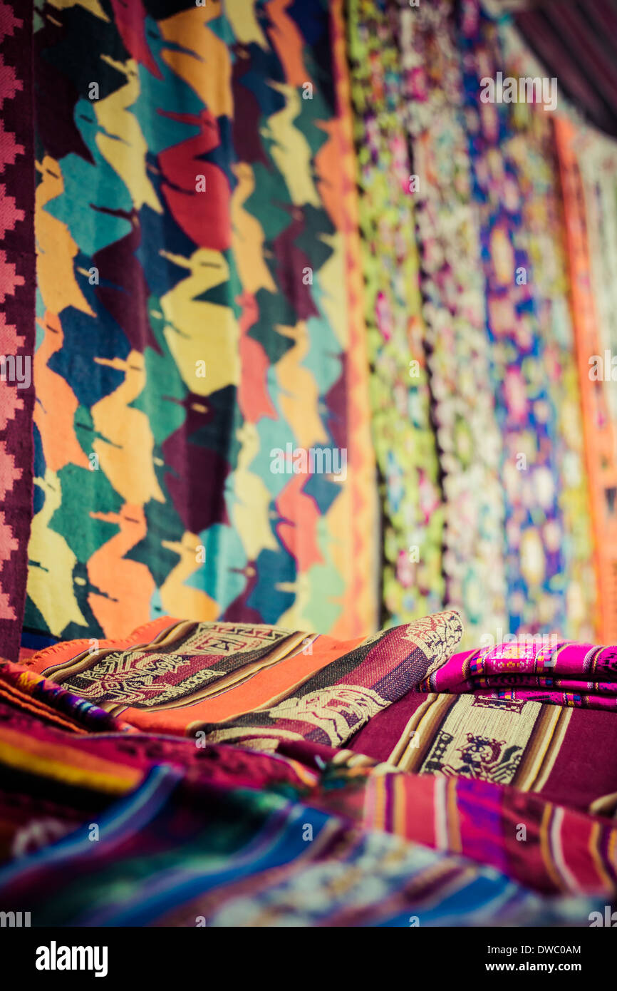 Colorful Fabric at market in Peru, South America Stock Photo - Alamy