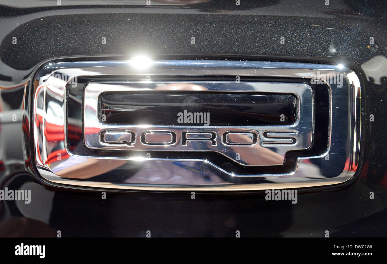 Geneva, Switzerland. 5th Mar, 2014. The logo of car manufcaturer Qoros ...