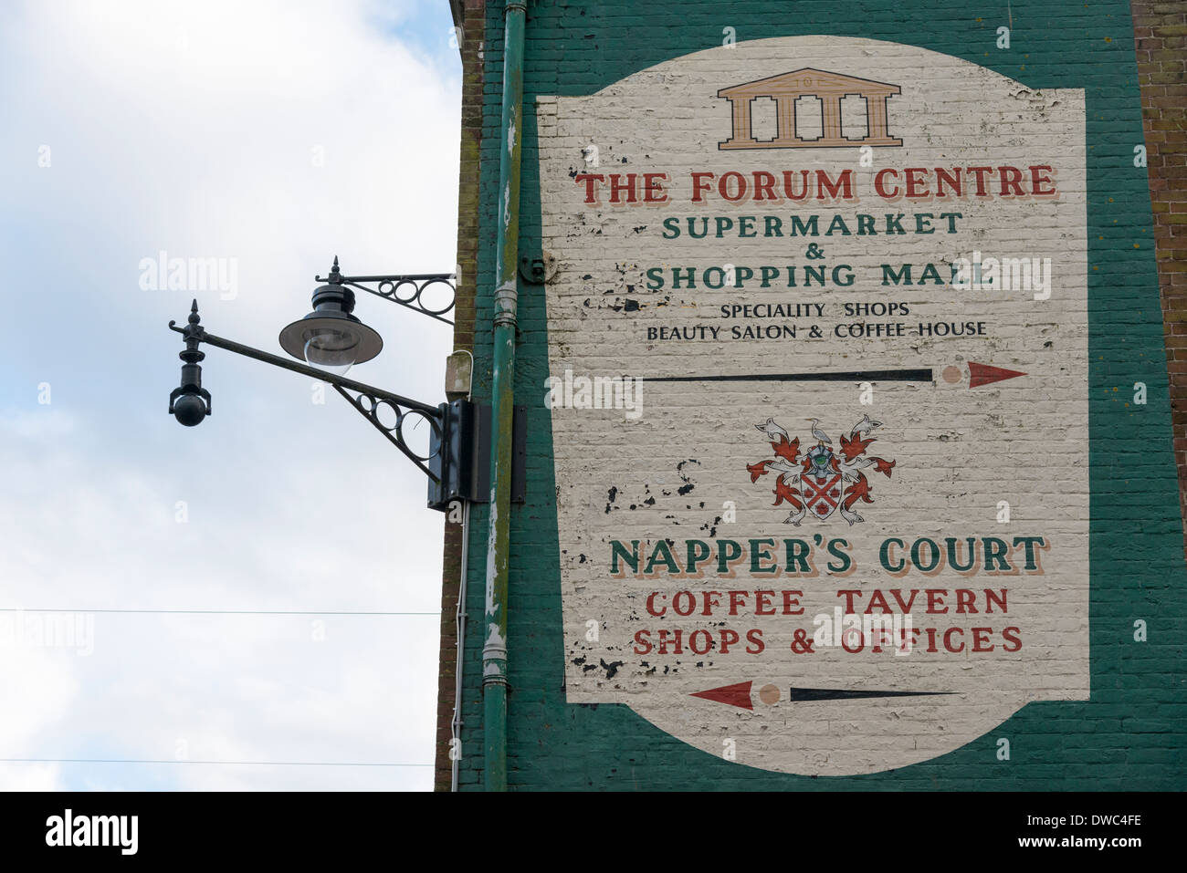 A painted advert advertising the Forum shopping mall and Nappers court ...