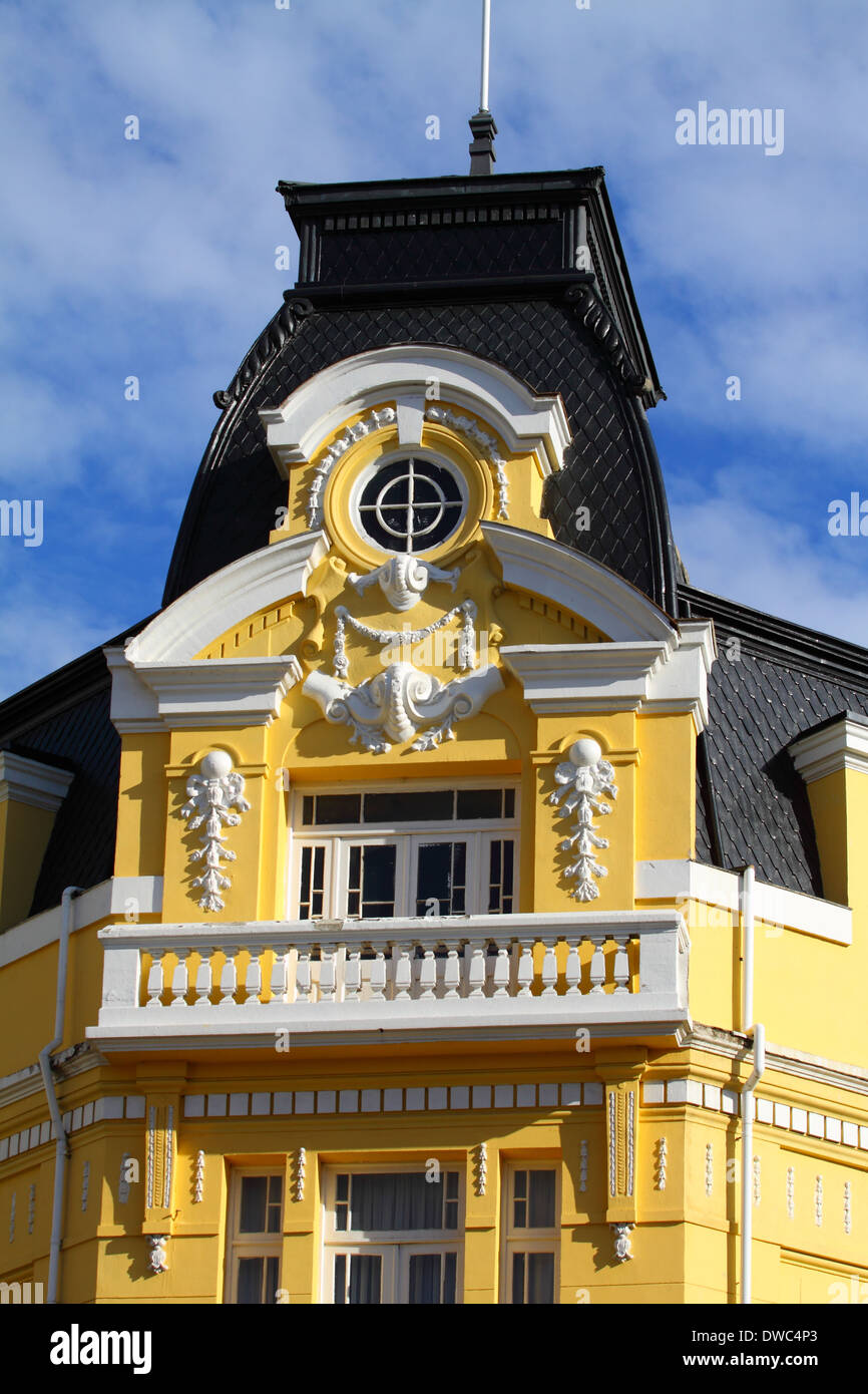 Official building in Punta Arenas with the Strait of Magellan Stock ...
