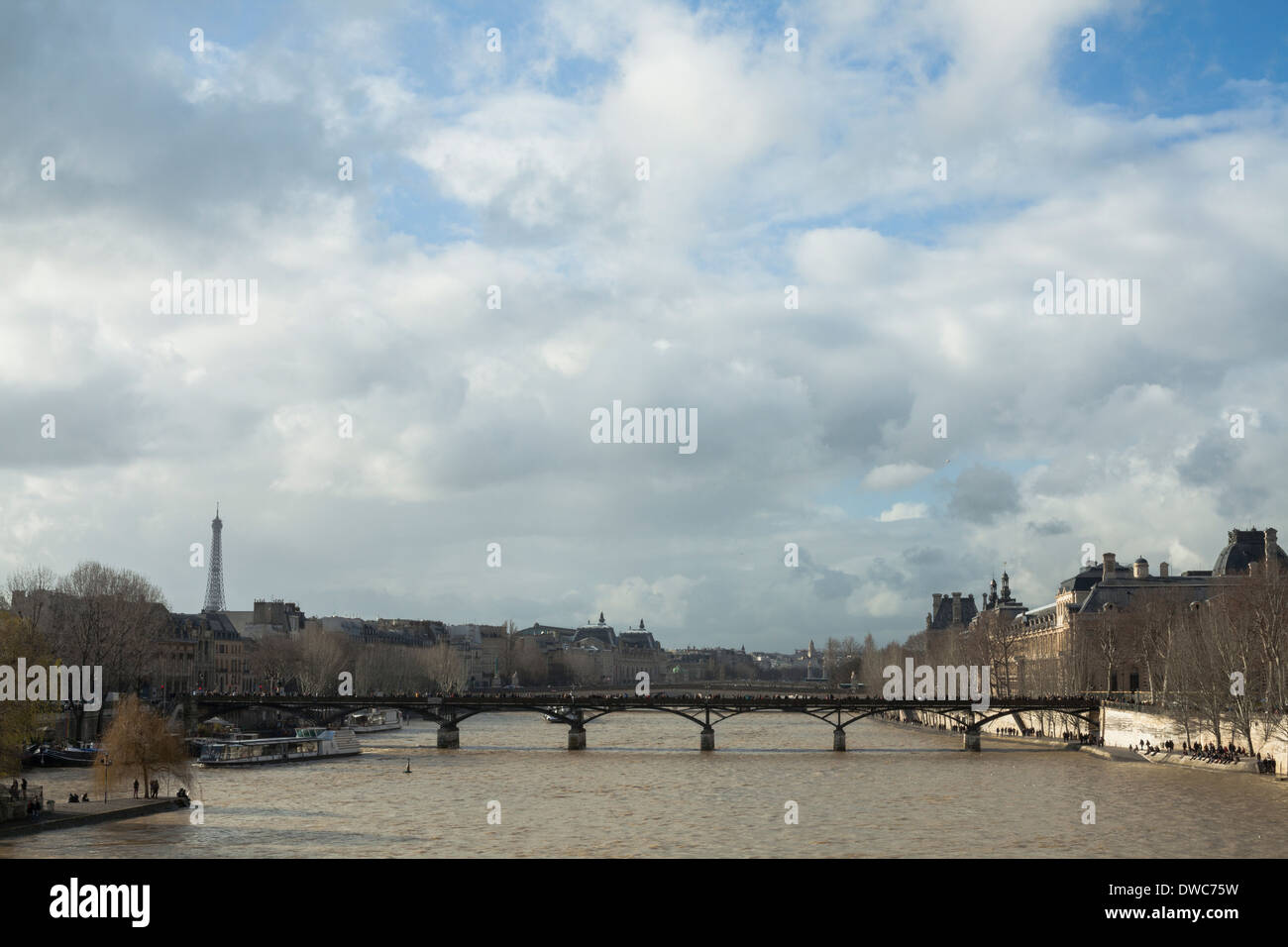 View of the Seine from Pont Neuf, with the Eiffel Tower in the distance ...