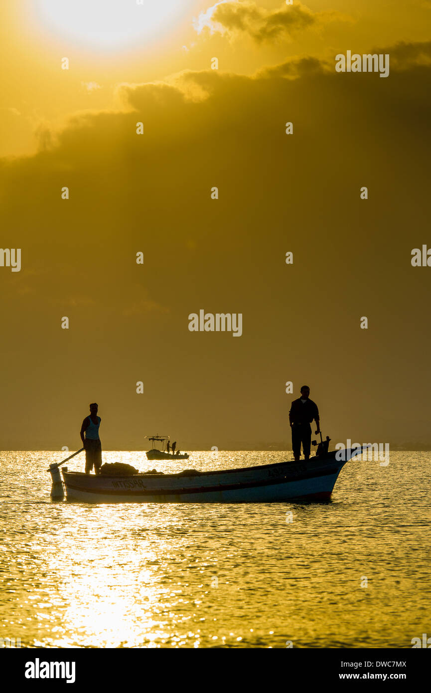 North Africa, Tunisia, Cape Bon, Hammamet. Fishermen returning to the ...