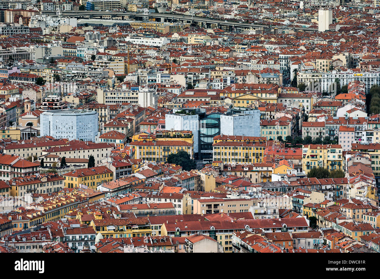 Aerial view of the French city of Nice, French Riviera, Côte d'Azur ...