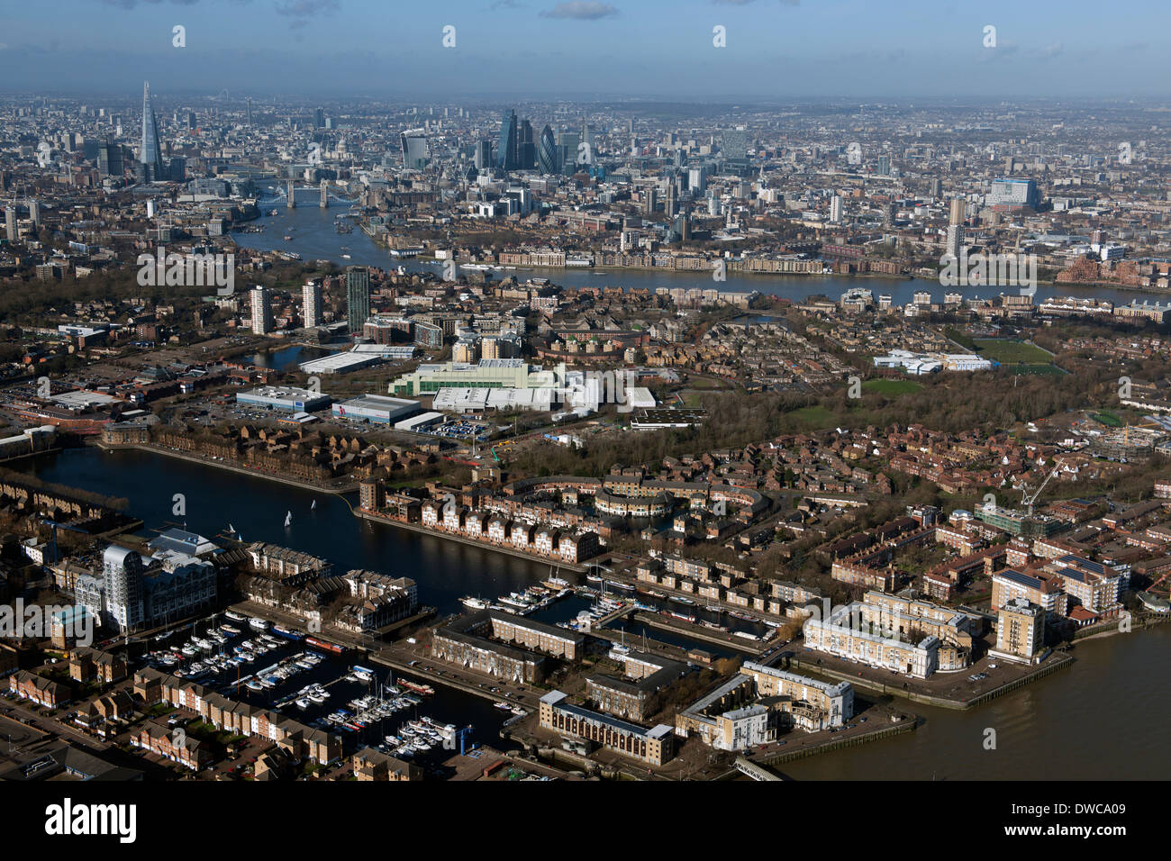 An aerial view looking across to the City of London from the east Stock ...
