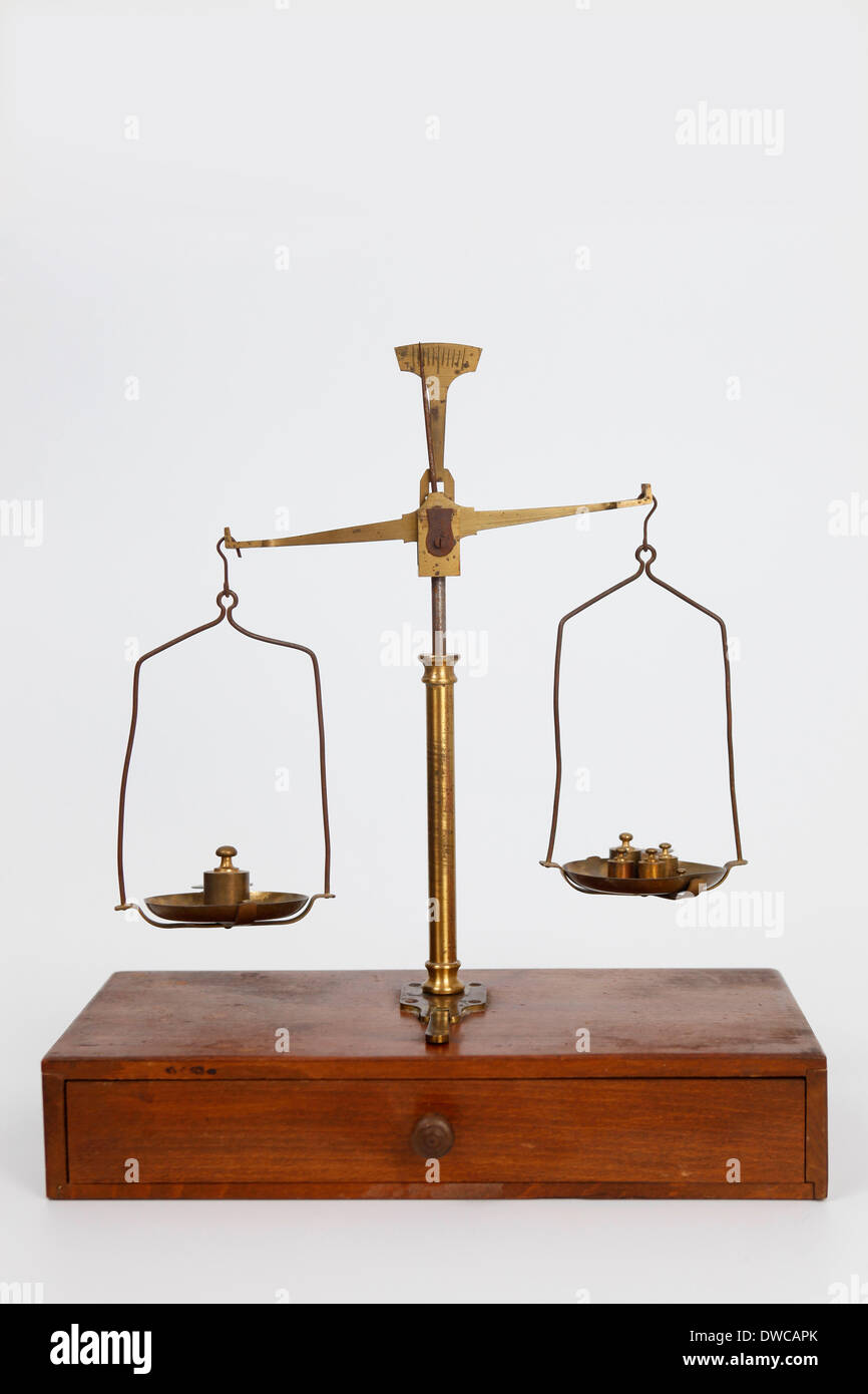 Studioshot of an old weighing machine; scale; balance Stock Photo - Alamy