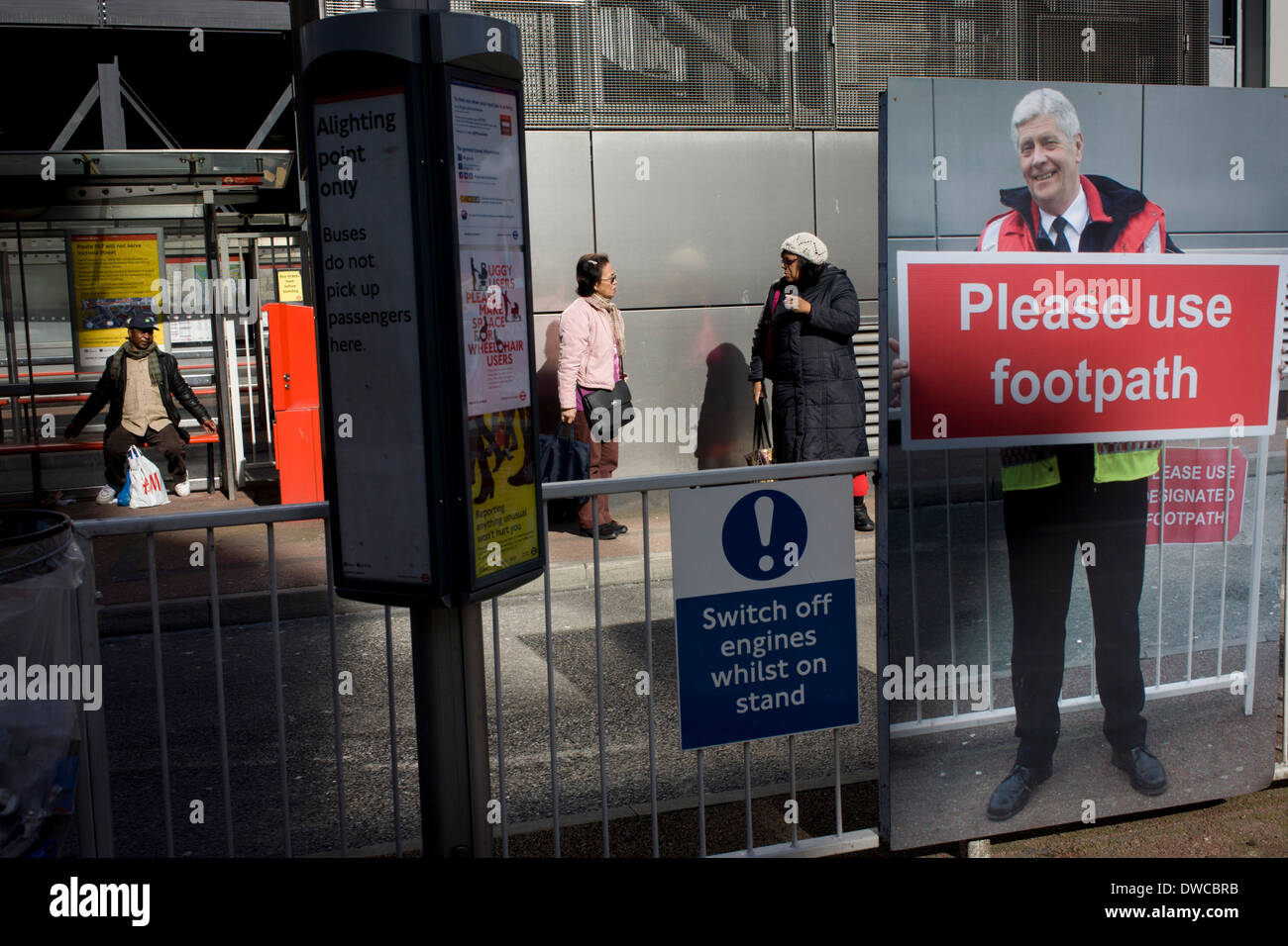 Footpath disruption sign using illustration of TFL workman, with ...