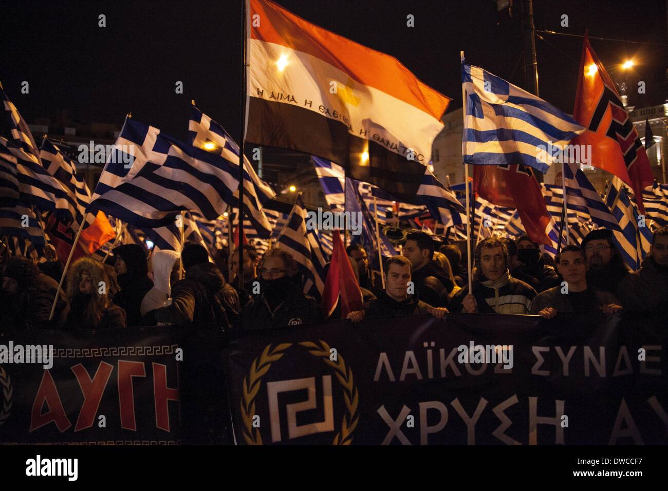 Supporters of far-right Greek Party Chrysi Avgi (Golden Dawn) during ...