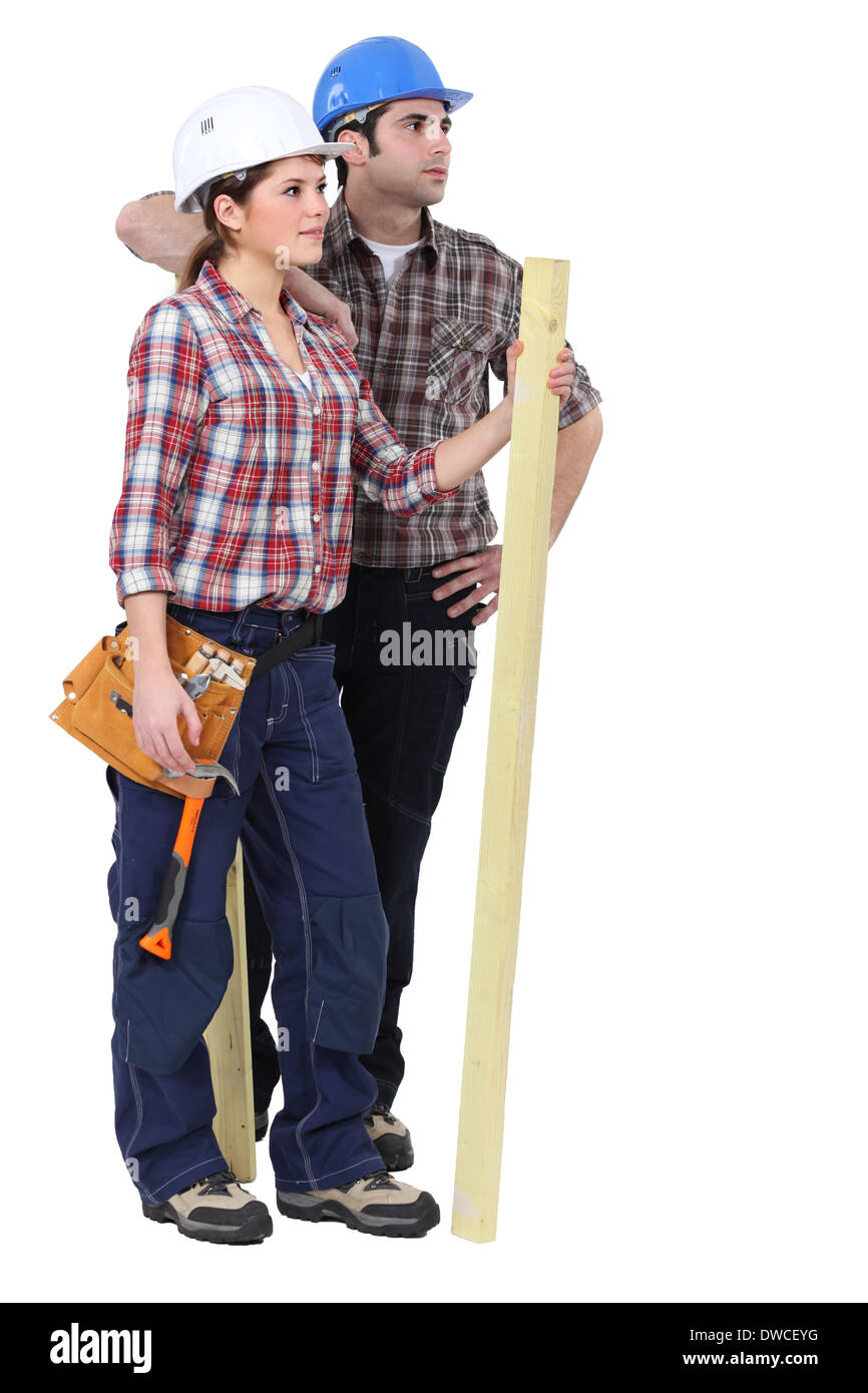 Portrait of two carpenters Stock Photo - Alamy