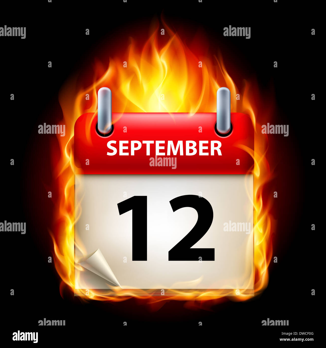 Twelfth September in Calendar. Burning Icon on black background Stock ...