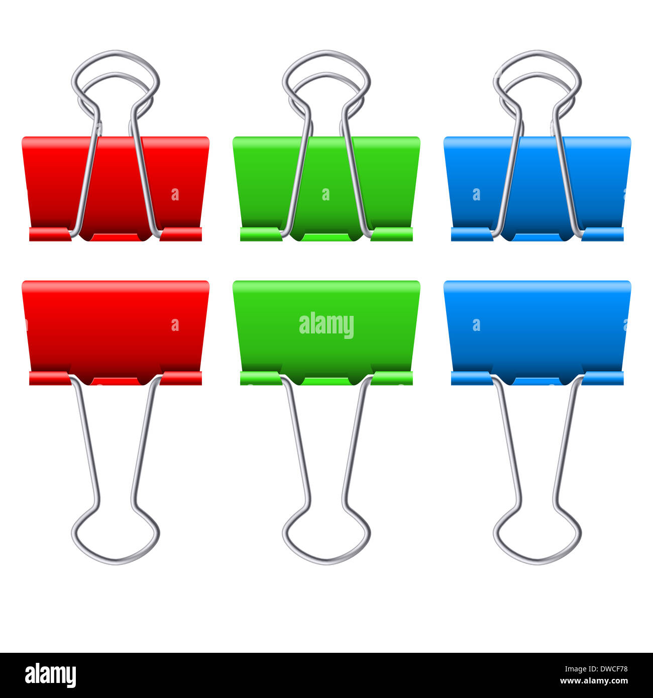 Color binder clips. Illustration on white background Stock Photo - Alamy