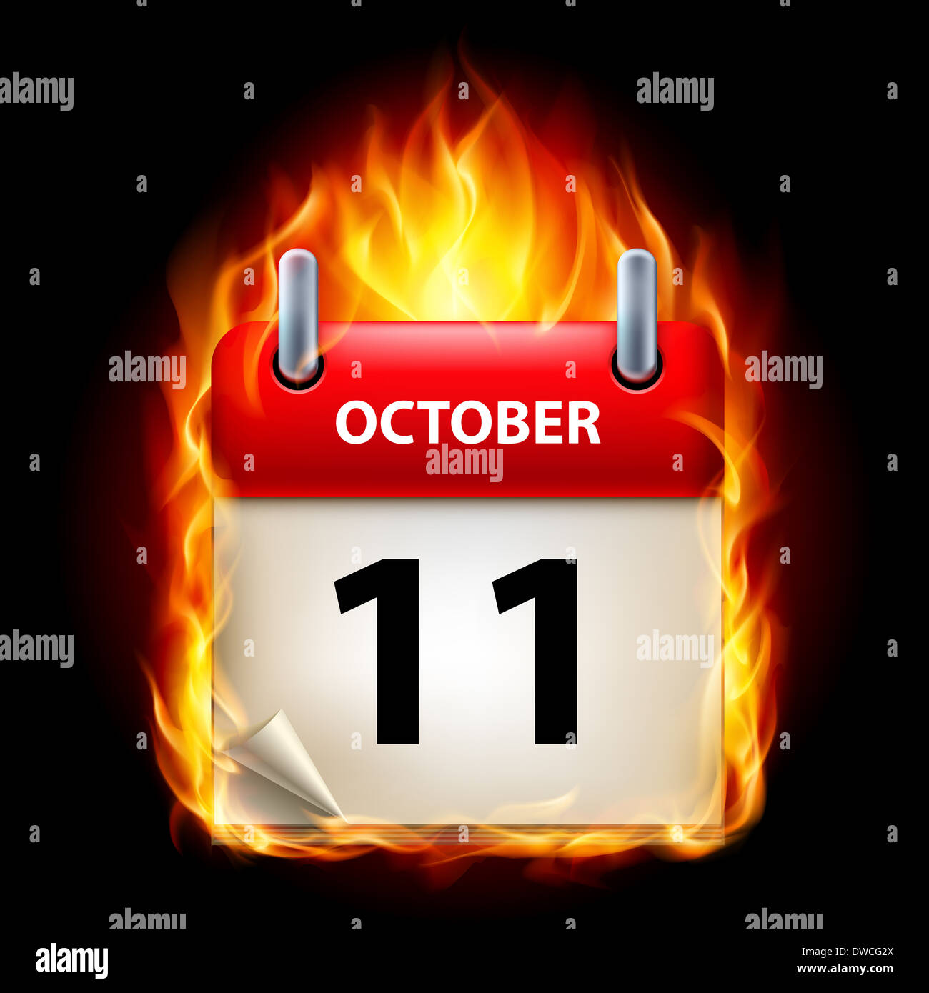Eleventh October in Calendar. Burning Icon on black background Stock ...