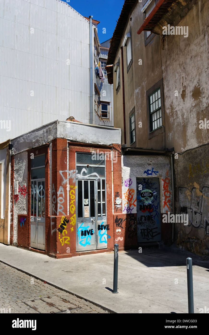 Old houses with graffiti, Porto, Portugal Stock Photo - Alamy
