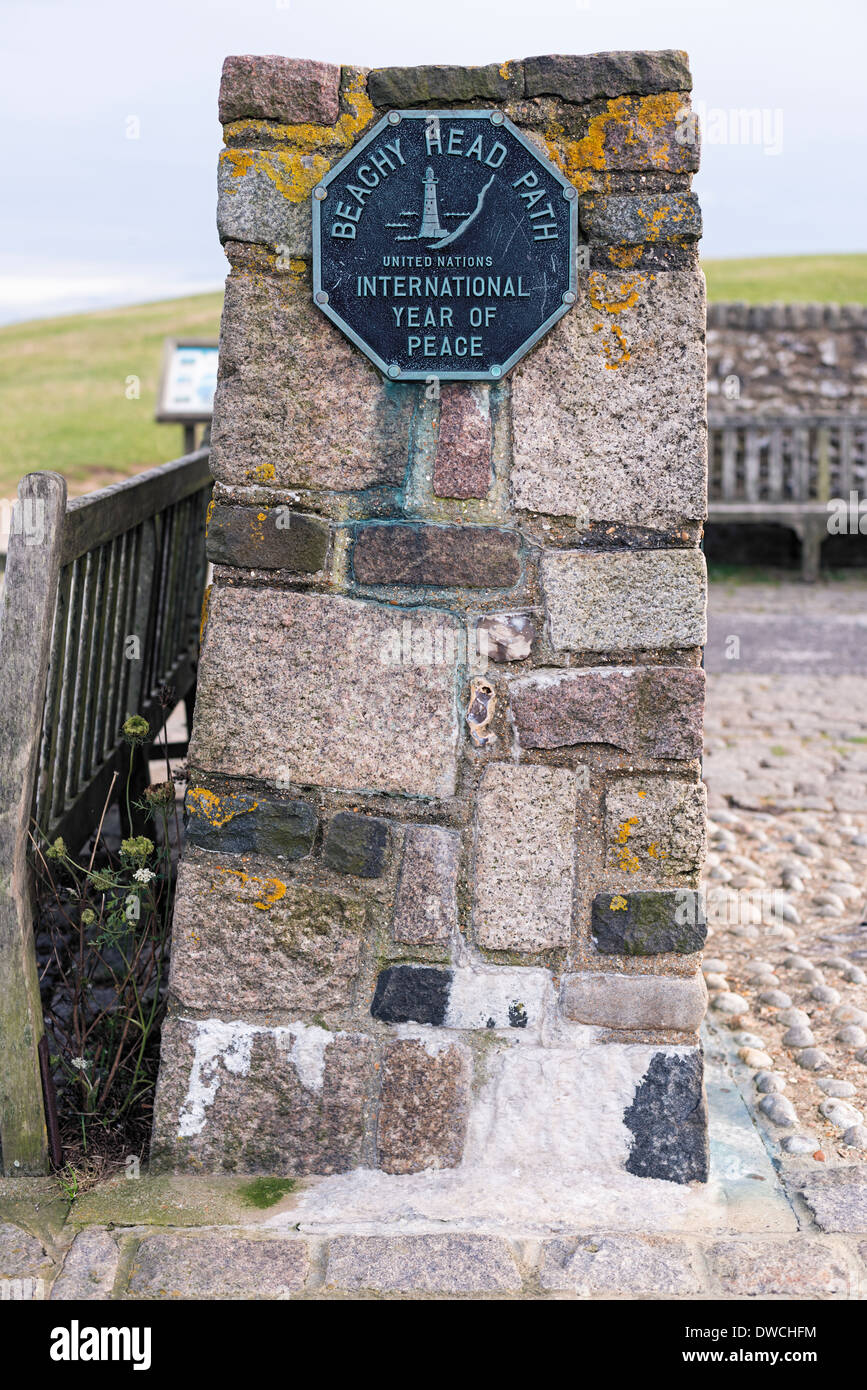 Beachy Head stone path marker in Sussex Stock Photo - Alamy