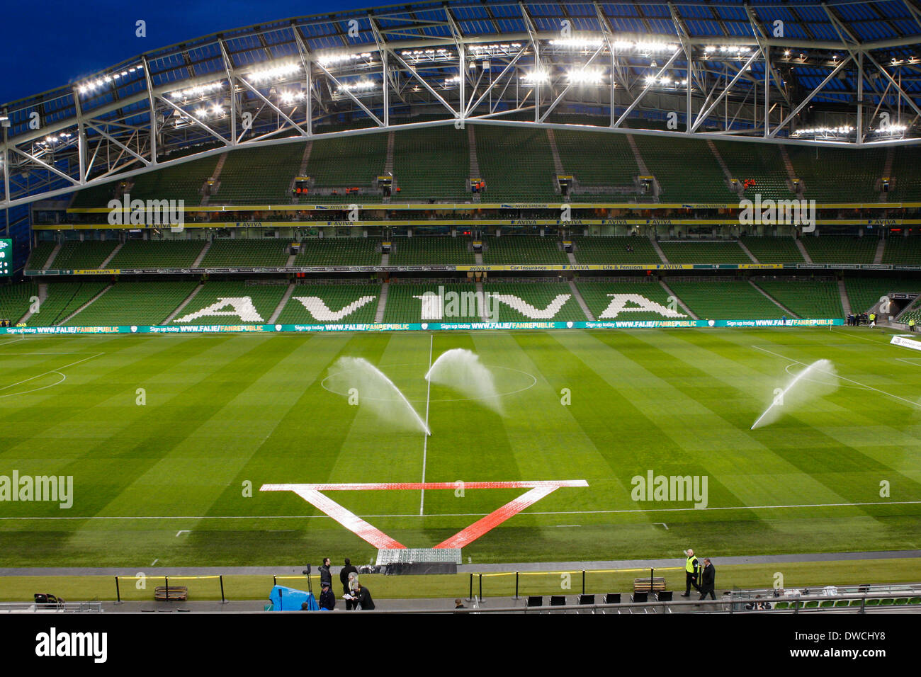 Dublin, Ireland. 05th Mar, 2014. The Aviva Stadium pitch receives a ...