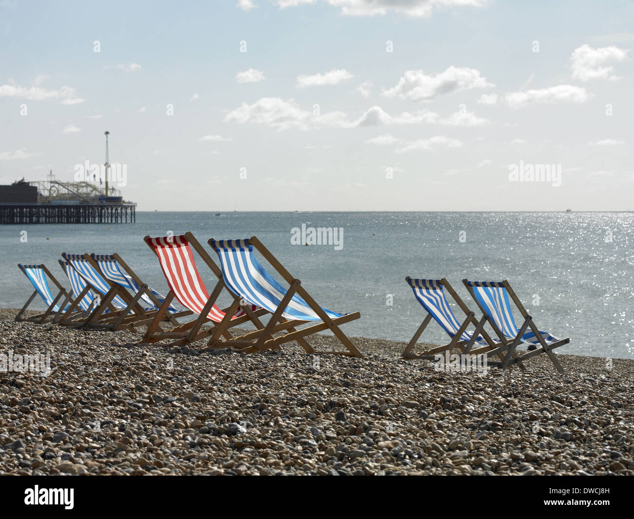 Deck chairs on the beach Stock Photo - Alamy