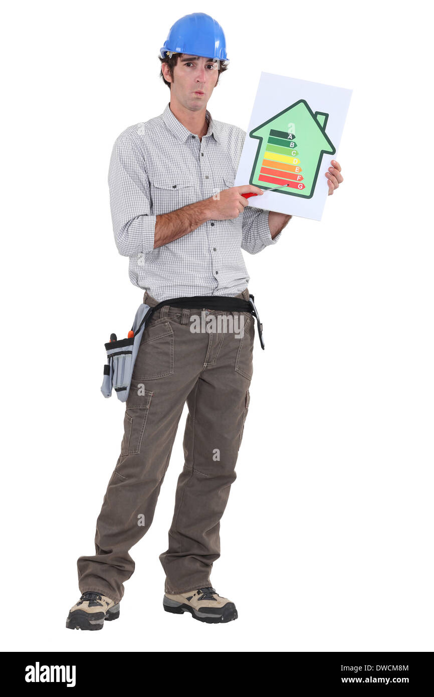 Electrician with power chart Stock Photo - Alamy