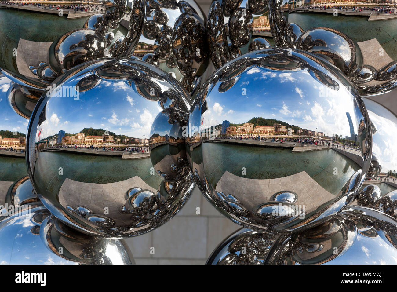 Cityscape reflection in stainless steel balls Stock Photo - Alamy