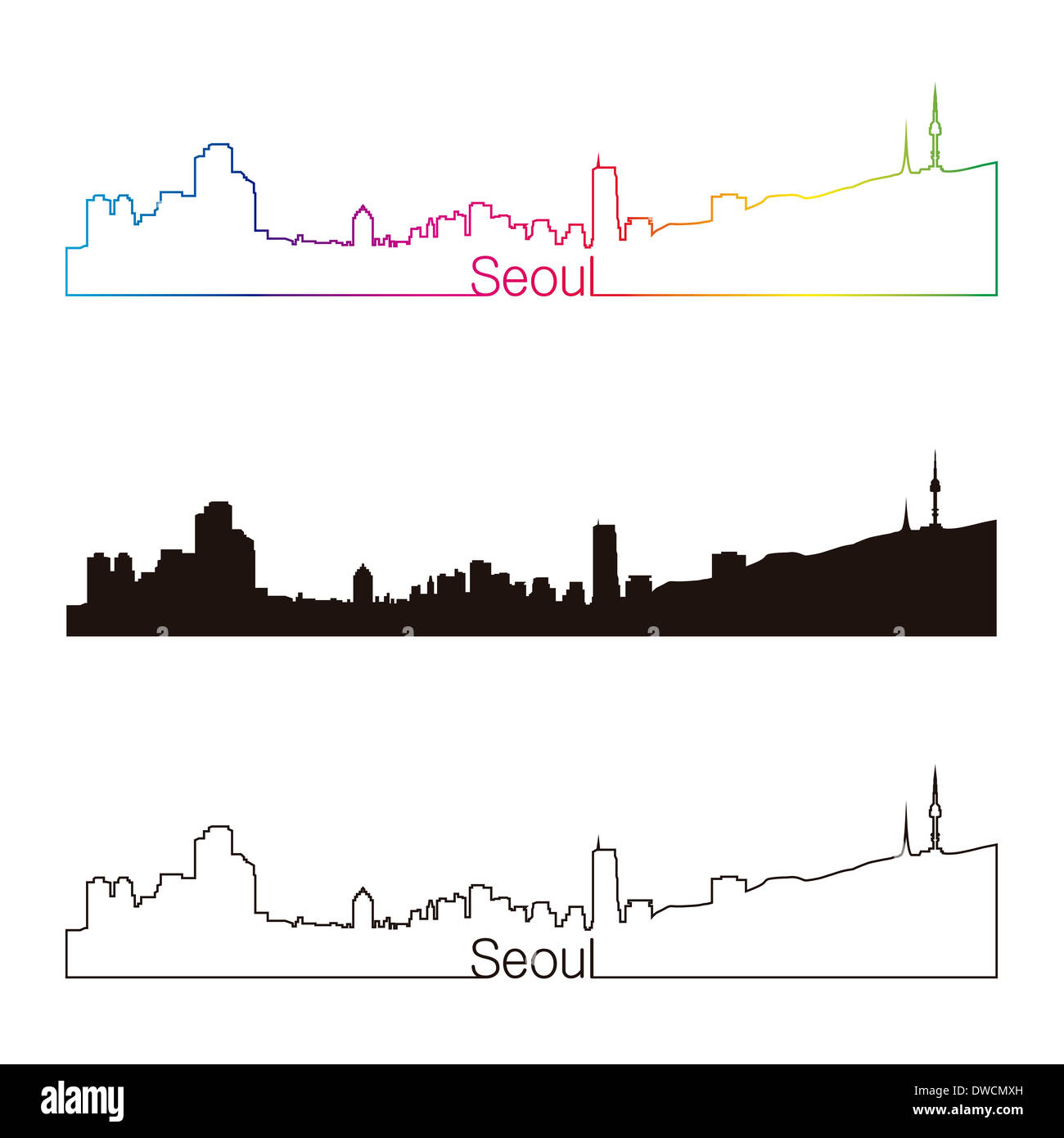 Seoul skyline linear style with rainbow Stock Photo - Alamy